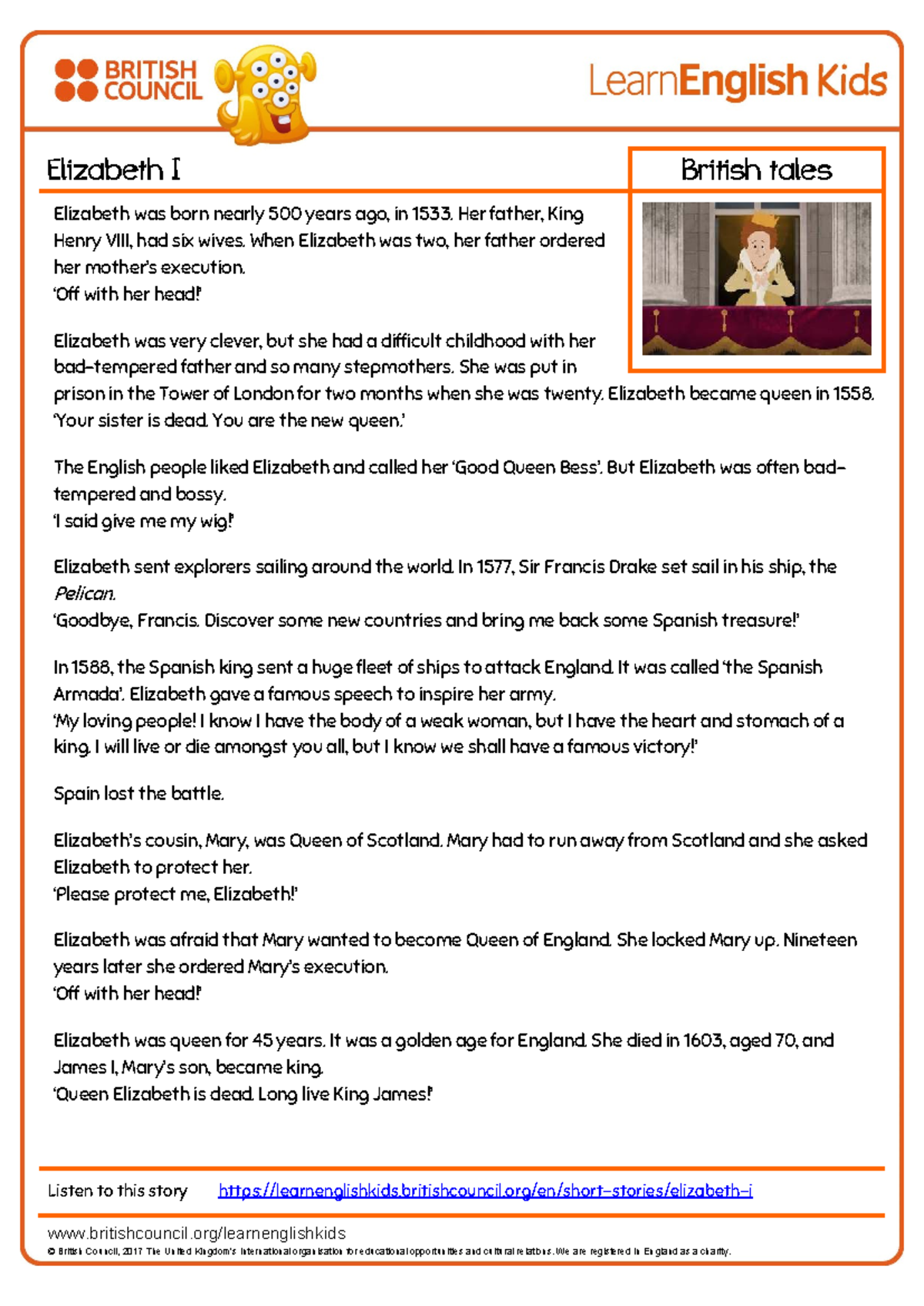 British Tales: Elizabeth I - A Short Story Transcript - Studocu