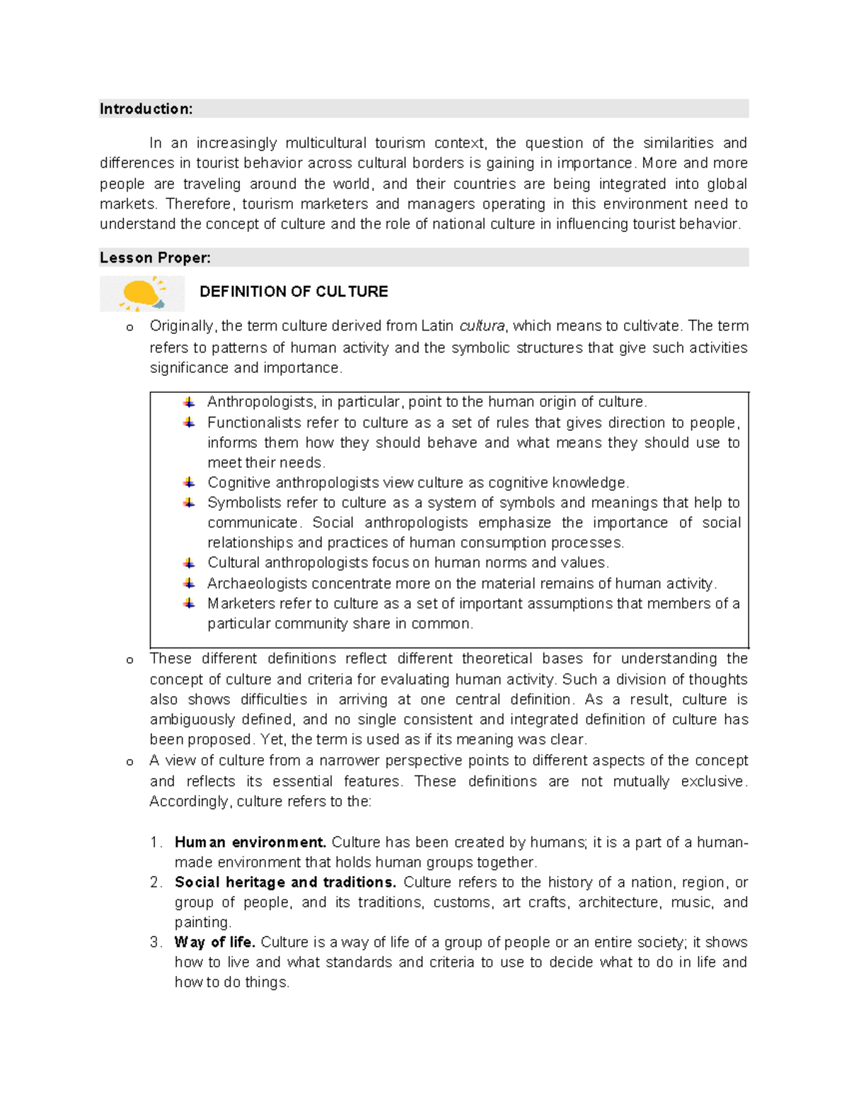Lesson 2: Understanding Culture in Multicultural Tourism Context - BSHM ...