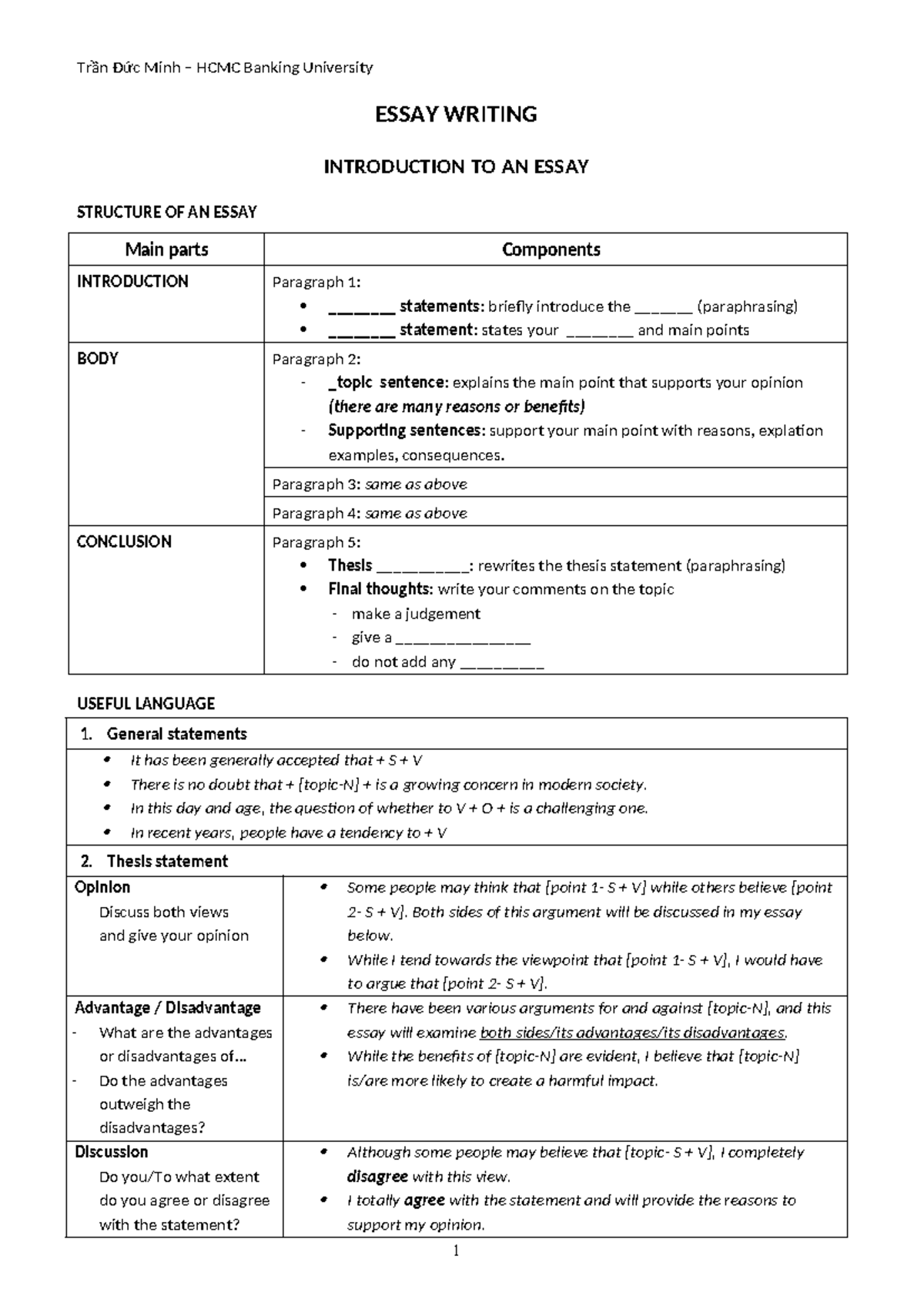 Writing TASK 2 - Student Handout - ESSAY WRITING INTRODUCTION TO AN ...