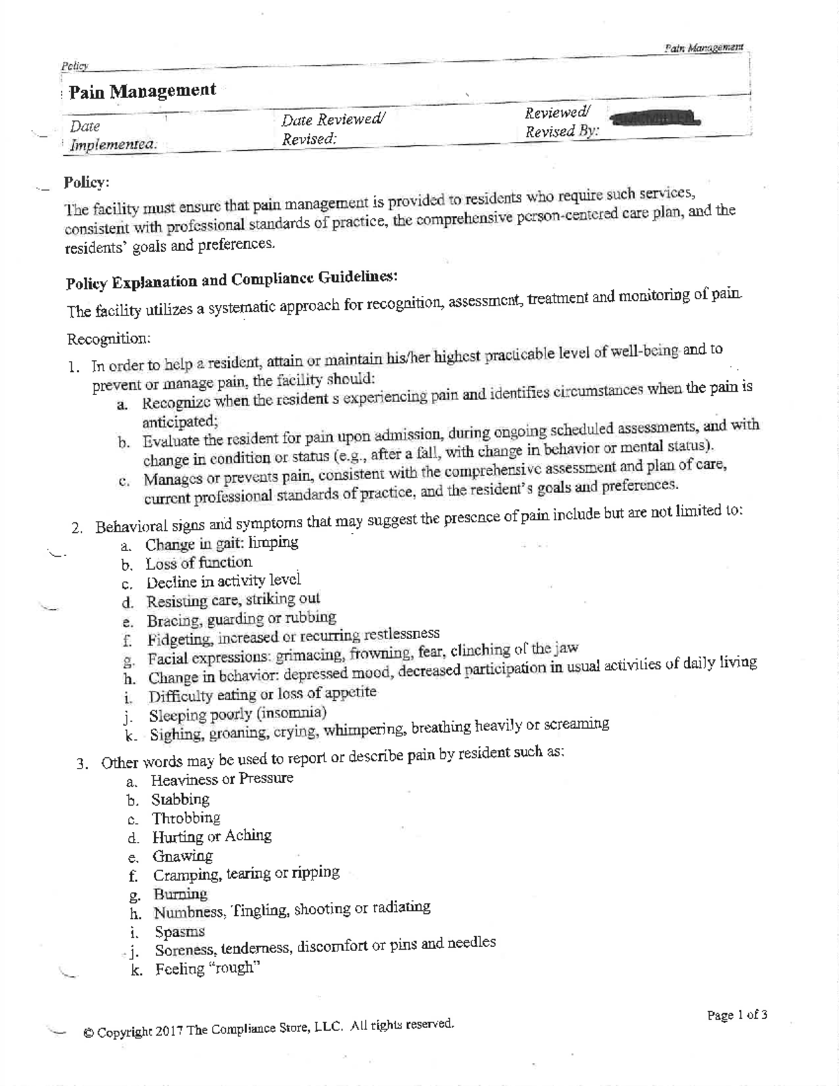 Pain Management Policy Overview and Compliance Guidelines - Studocu