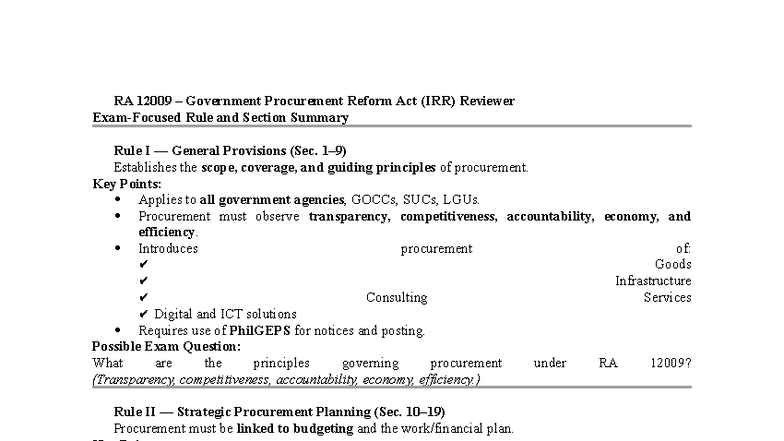 RA 12009 Government Procurement Reform Act (IRR) Comprehensive Reviewer ...