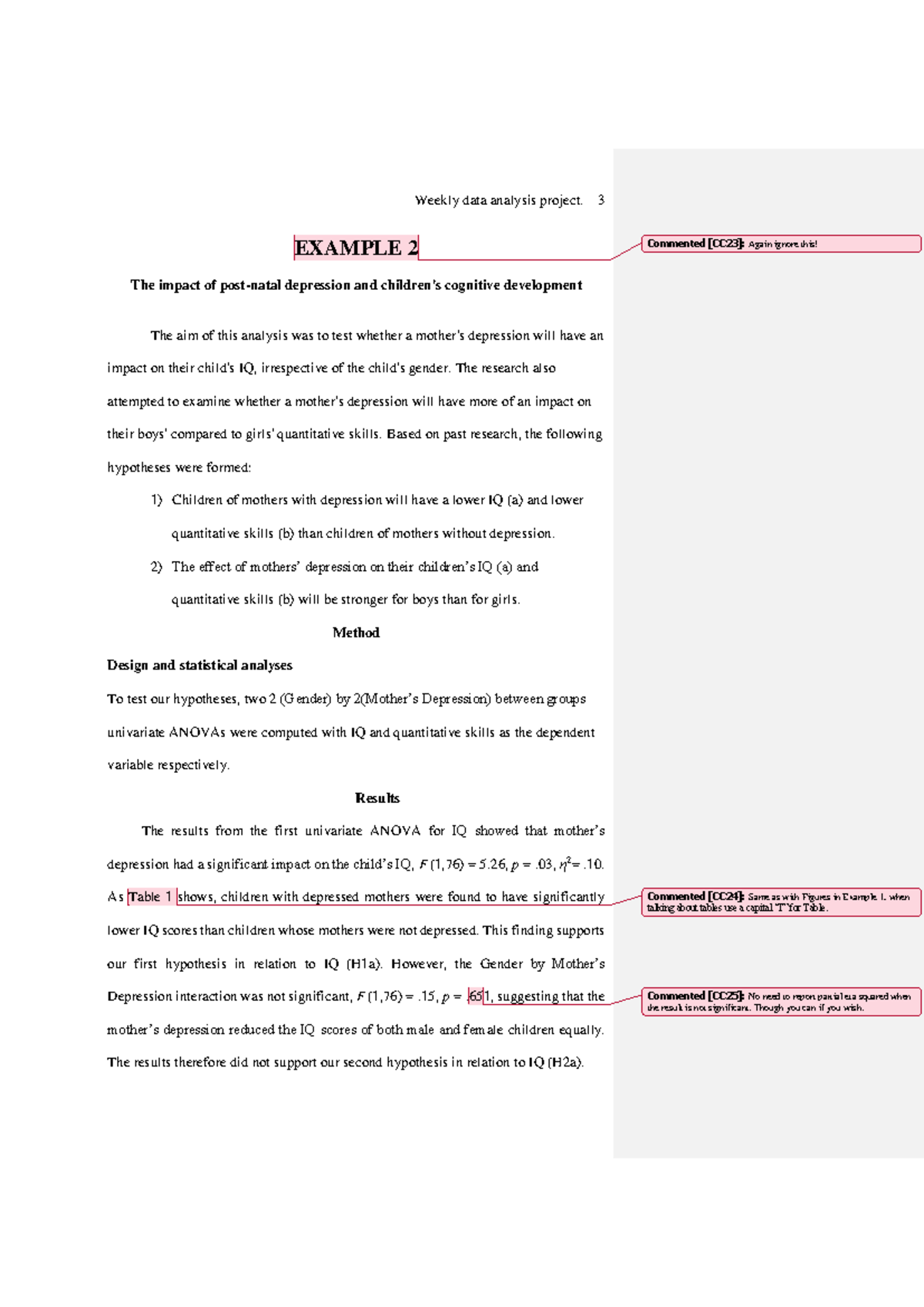 Assignment 1 Example 2 with notes on APA style - Weekly data analysis ...