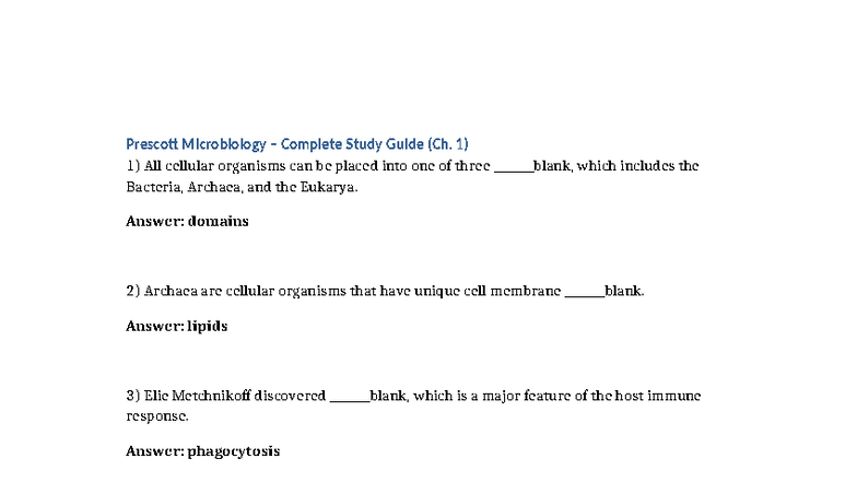 Microbiology Study Guide (MICO 101) - Chapter 1 Questions - Studocu