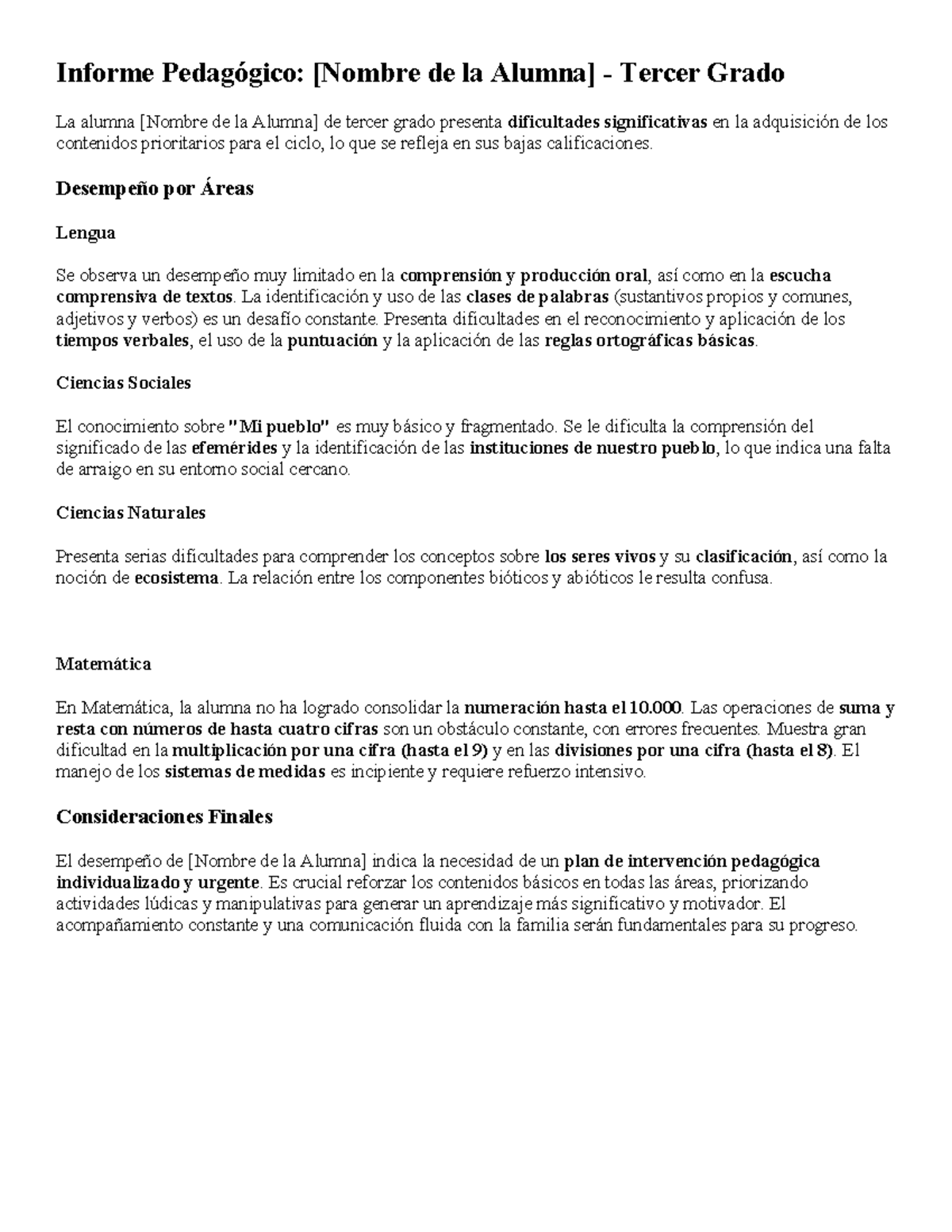 Informe Pedagógico: Evaluación del Desempeño en Tercer Grado - Studocu