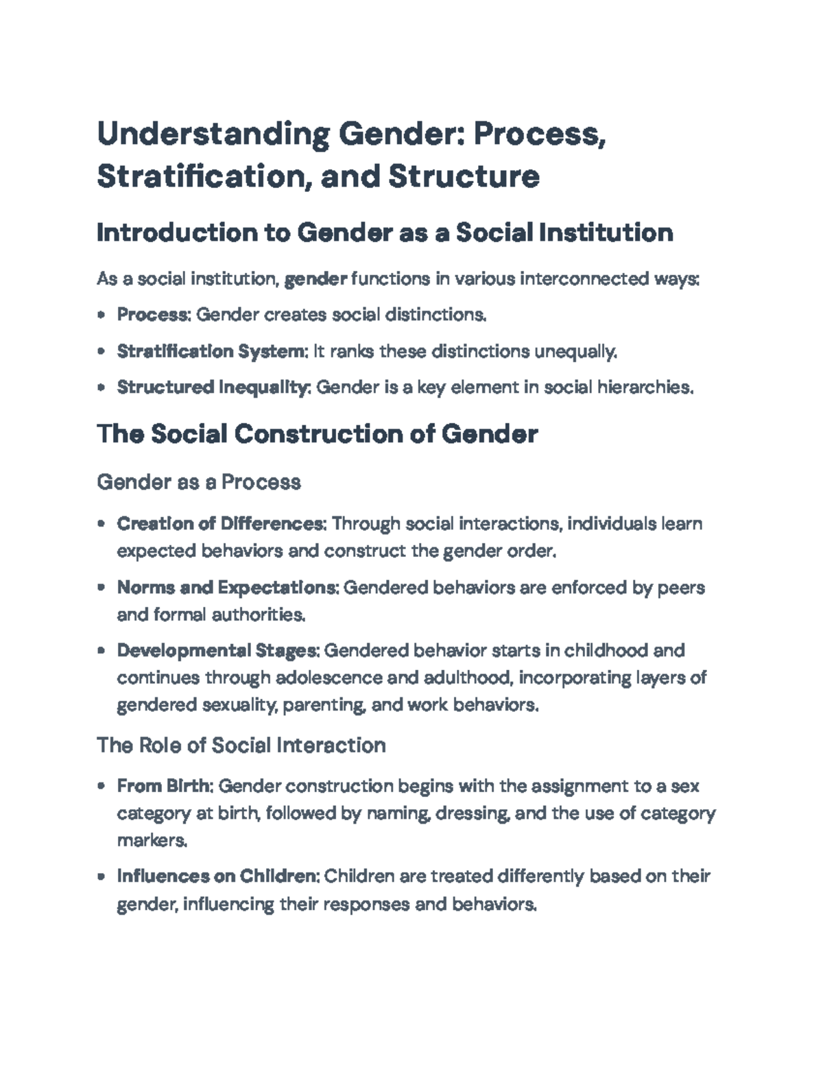 Understanding Gender: Social Institution, Stratification, and ...