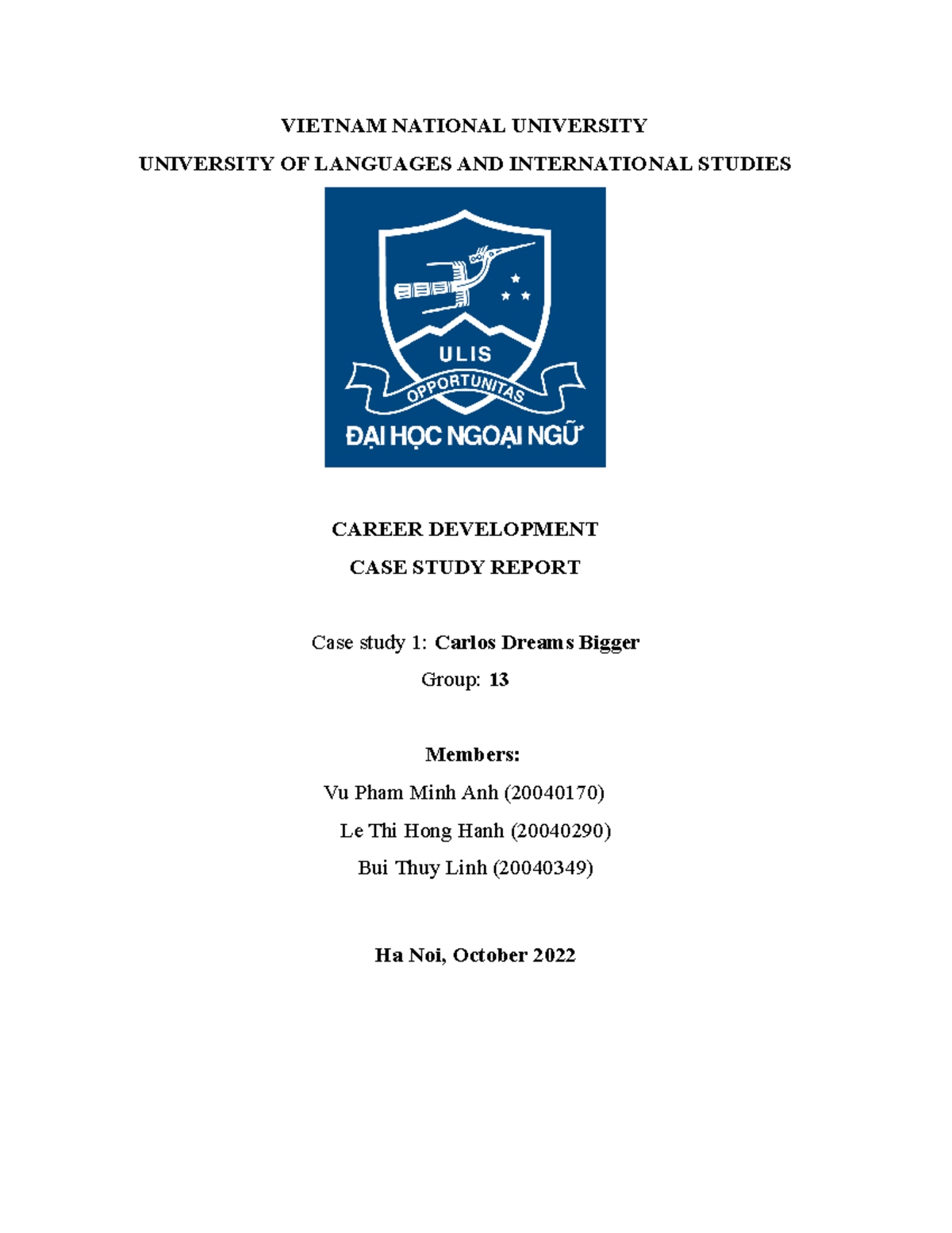 Group 13 Case 1 Career Development - VIETNAM NATIONAL UNIVERSITY ...