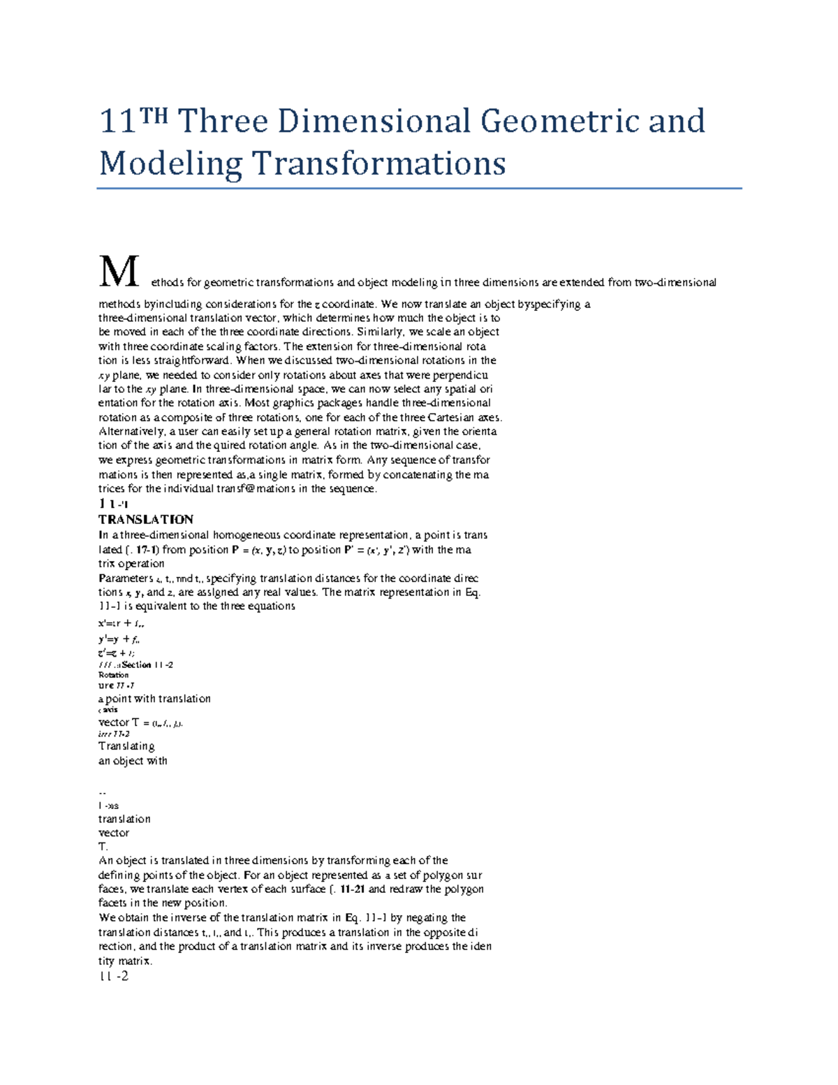 11TH Three-Dimensional Geometric & Modeling Transformations Guide - Studocu