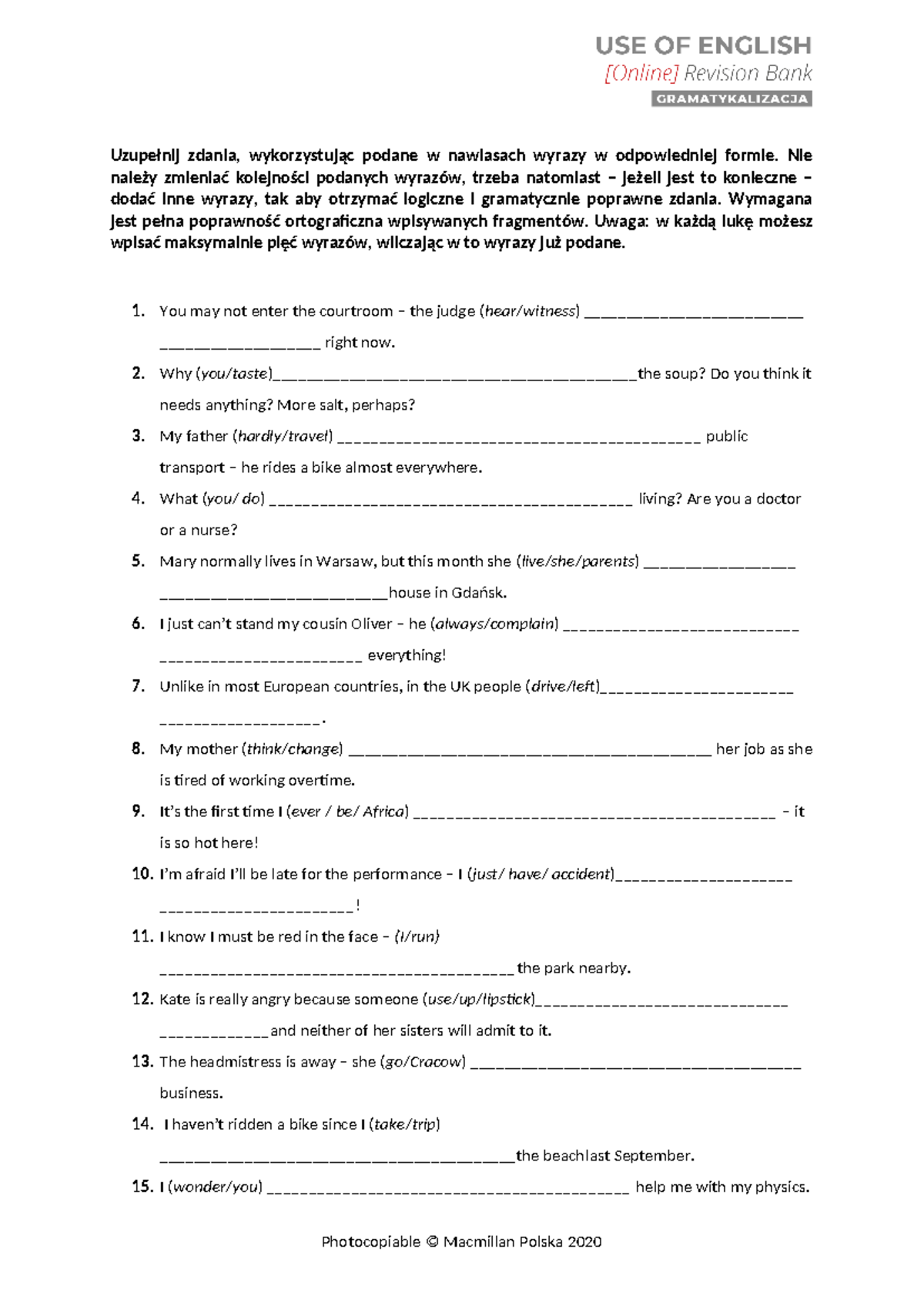 Macmillan English Language Exercise EN-2: Sentence Completion Practice ...