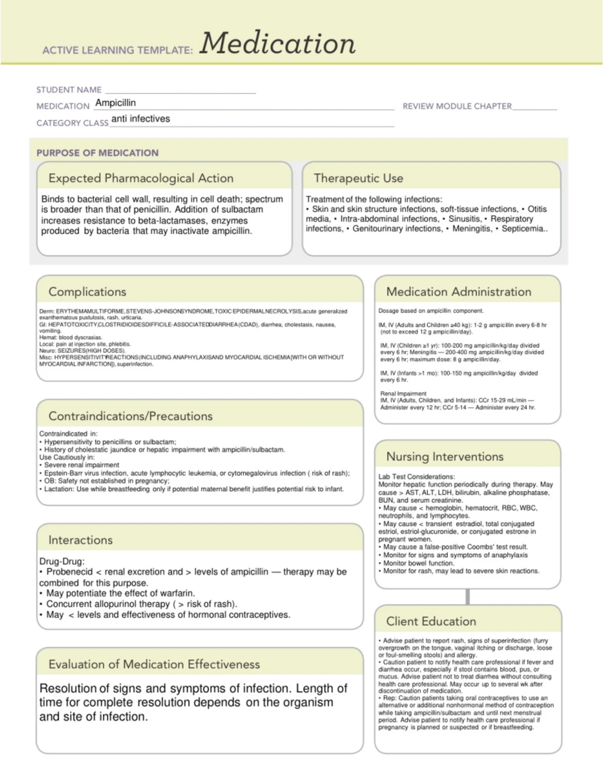 Anxiety System Disorder ATI Template - ACTIVE LEARNING TEMPLATES System ...