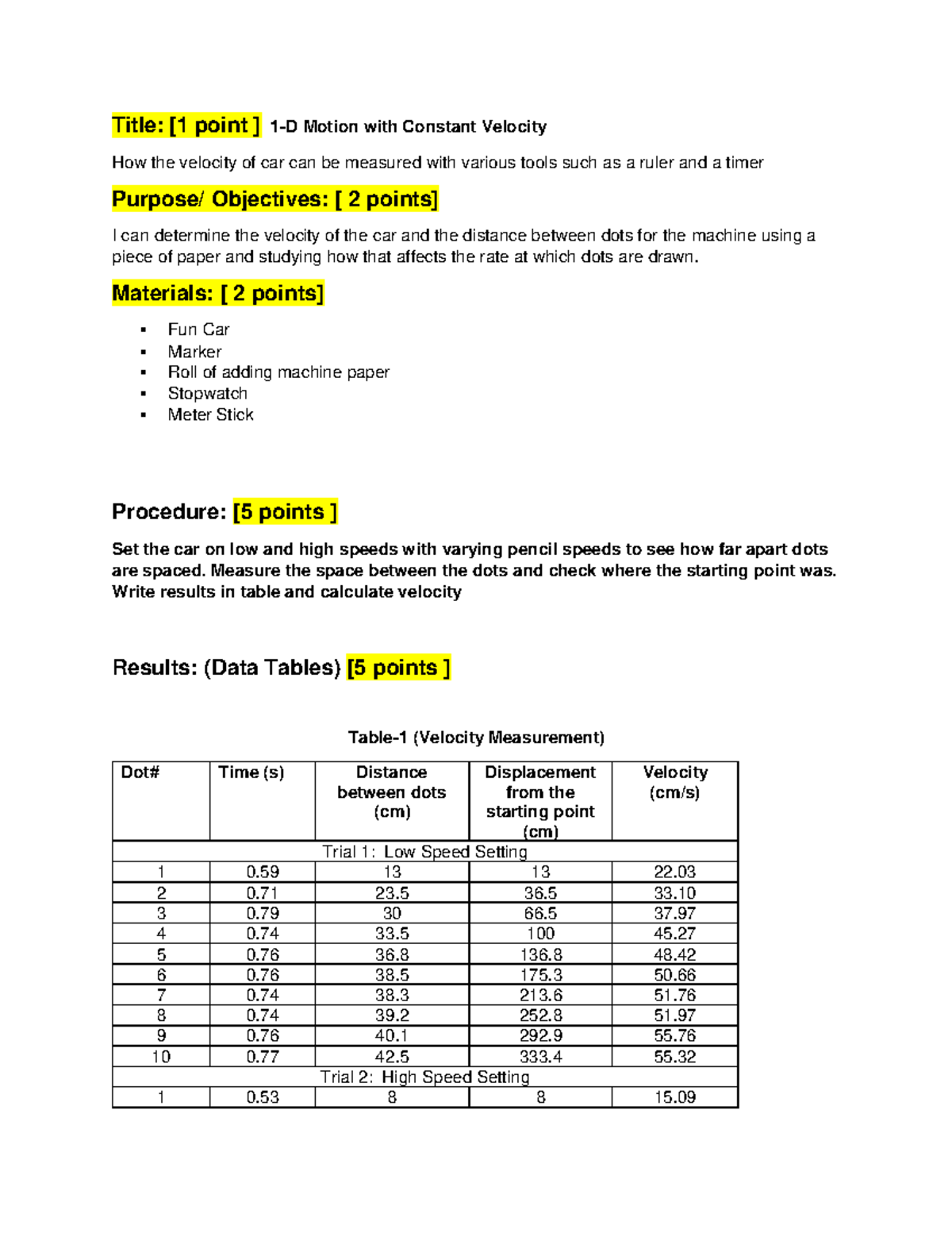 Lab+2++Constant+Velocity+Measurement - Title: [1 point ] 1 - D Motion ...