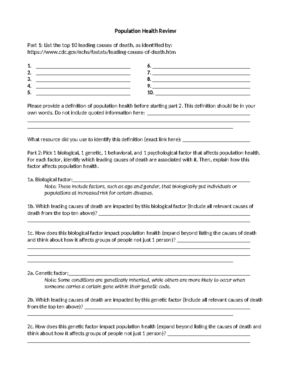 Population Health Review LAR-2: Leading Causes of Death & Influencing ...