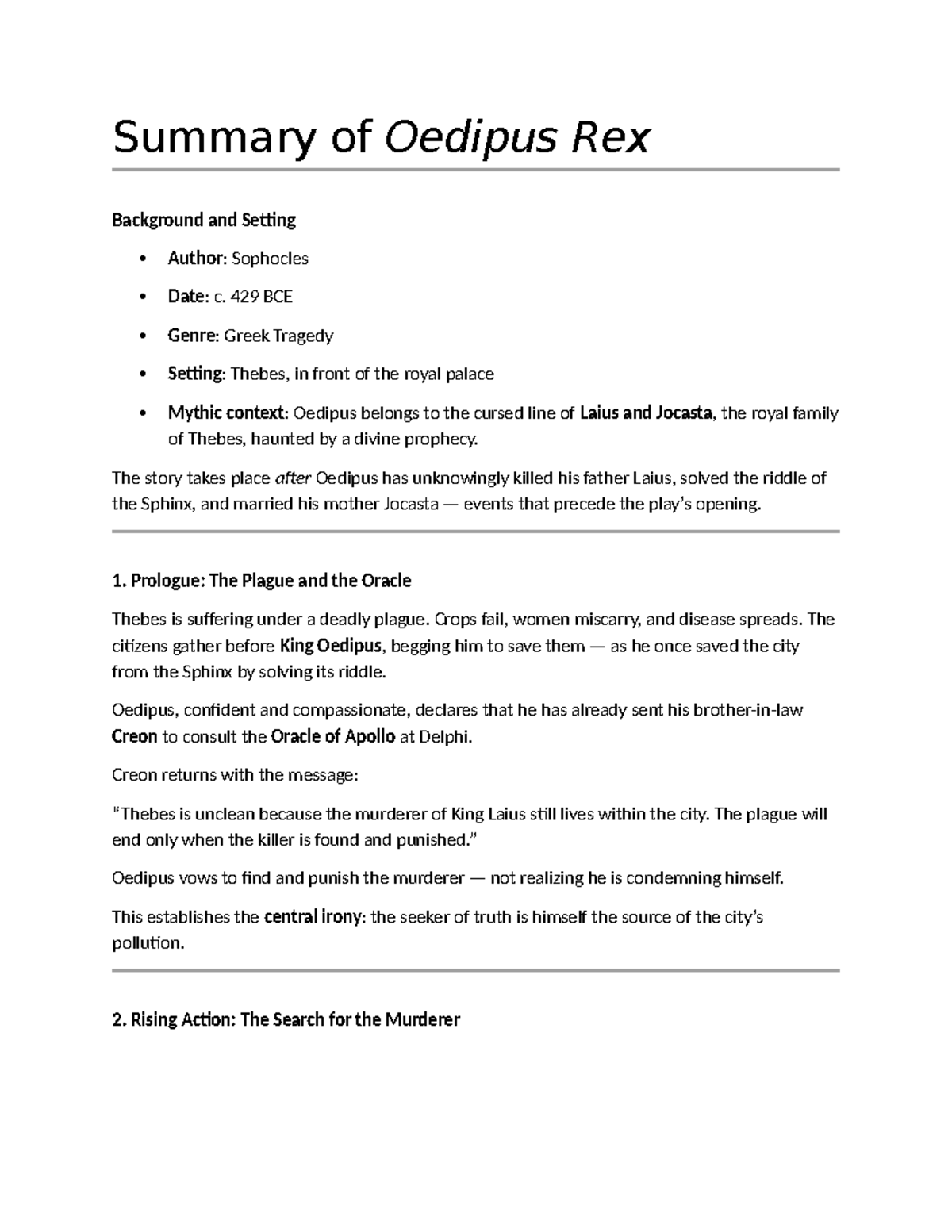 Oedipus Rex (ENG 101): Summary of Background, Themes, and Characters ...