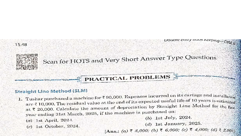 15.48 Practical Problems on Straight Line Method (SLM) for Depreciation ...