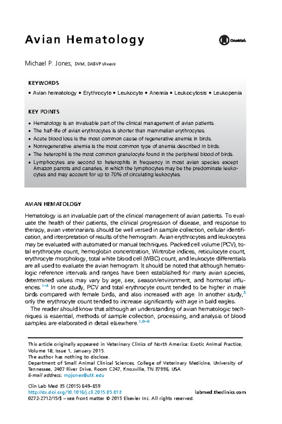Avian Hematology Insights: Key Points from Jones 2015 (Exotic Animal ...