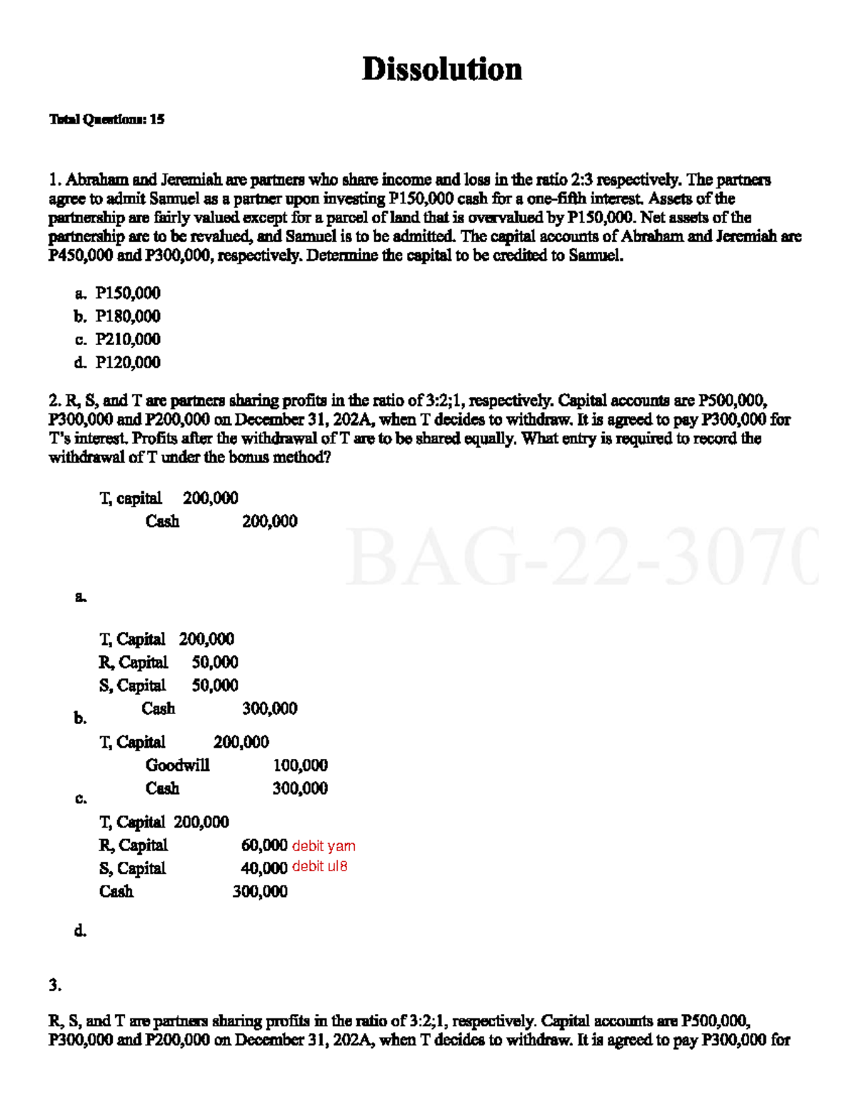 Afar Integ Partnership Dissolution Dissolution Total Questions 15