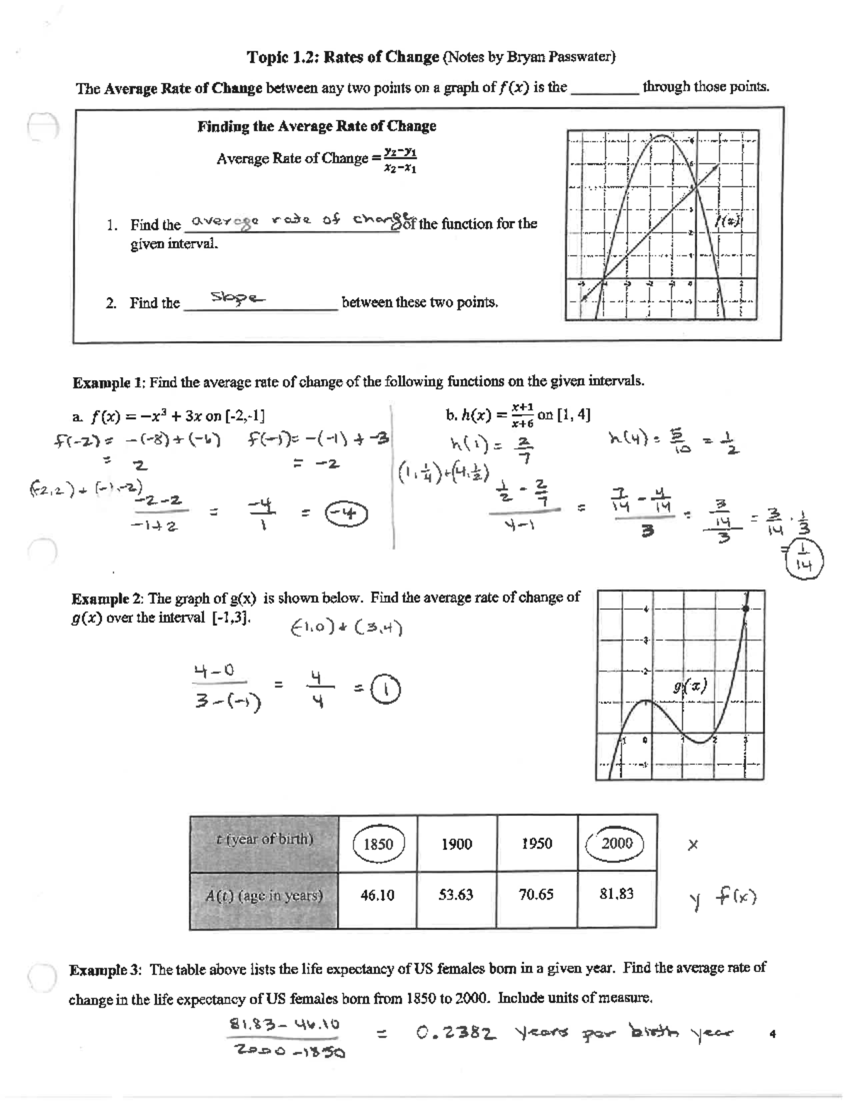 Precalc 1.2: Notes on Average Rates of Change - Studocu
