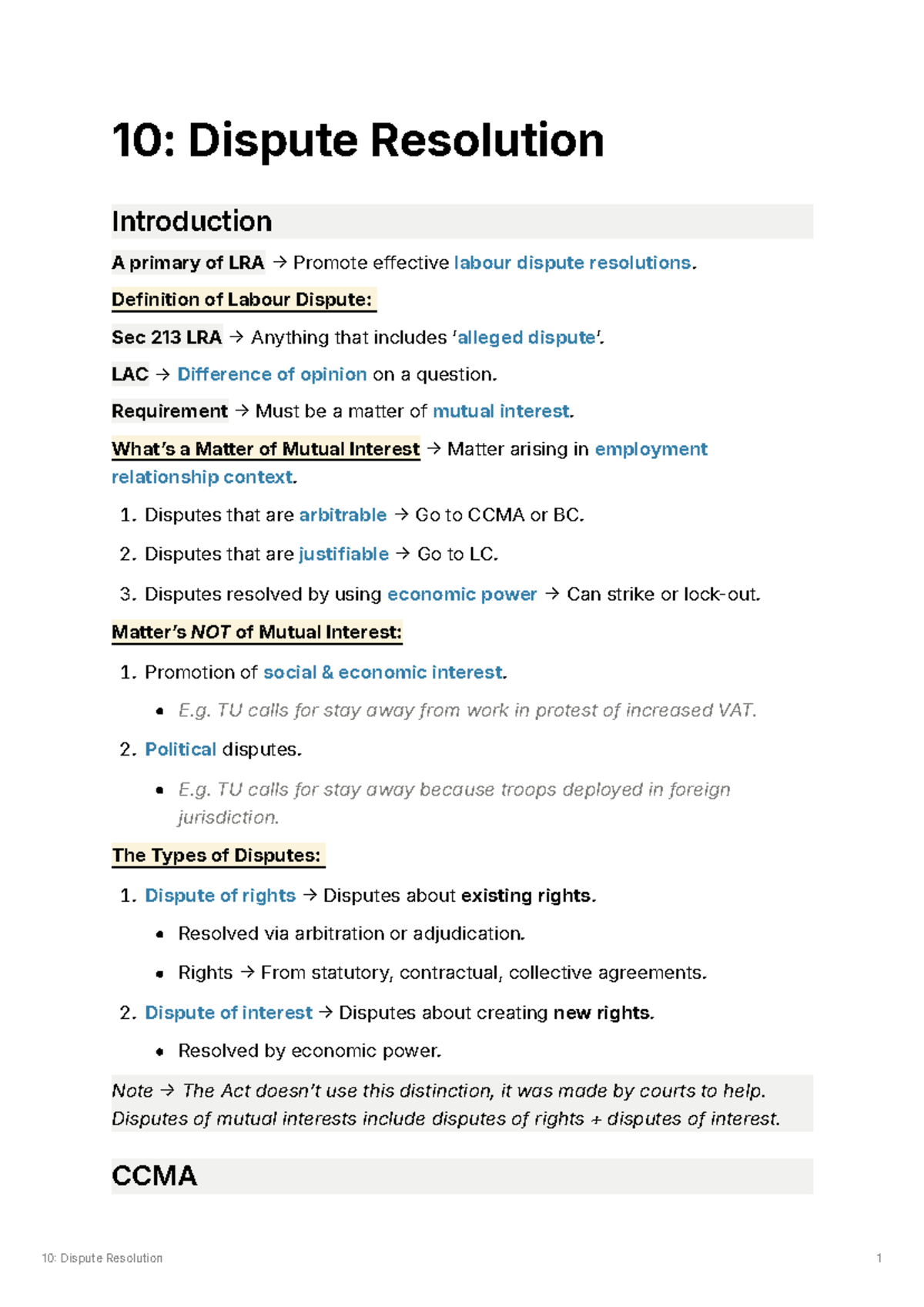 Study Unit 10: Labour Disputes and Dispute Resolution Overview - Studocu