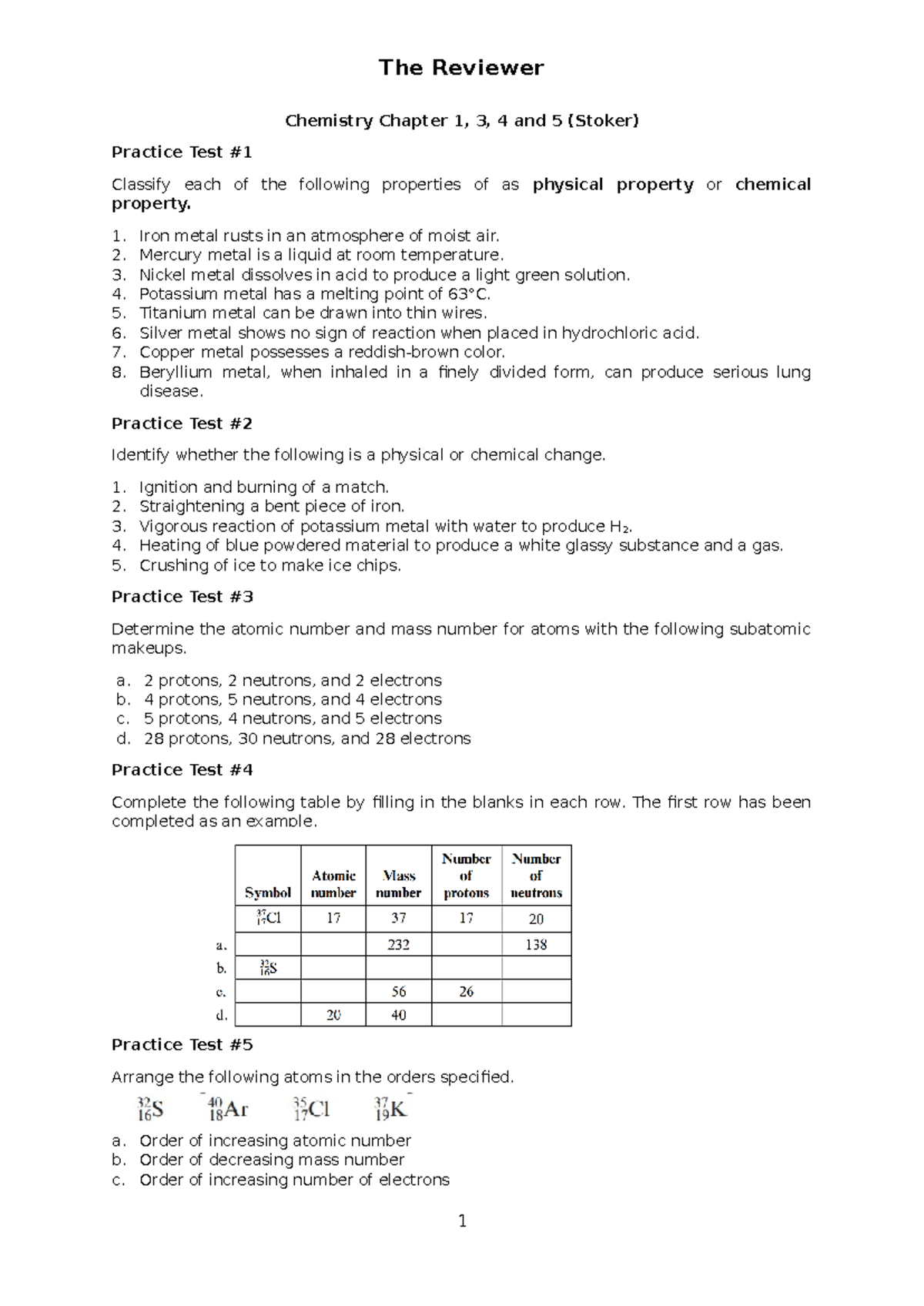 Chemistry 1 - 5 - chem notes - Chemistry Chapter 1, 3, 4 and 5 (Stoker ...