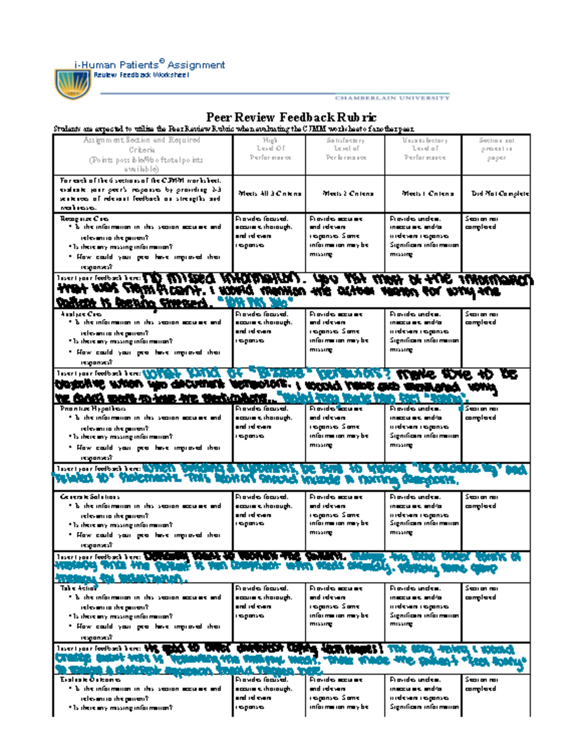 CJMM 450 Peer Review Feedback Rubric for Worksheet Evaluation - Studocu