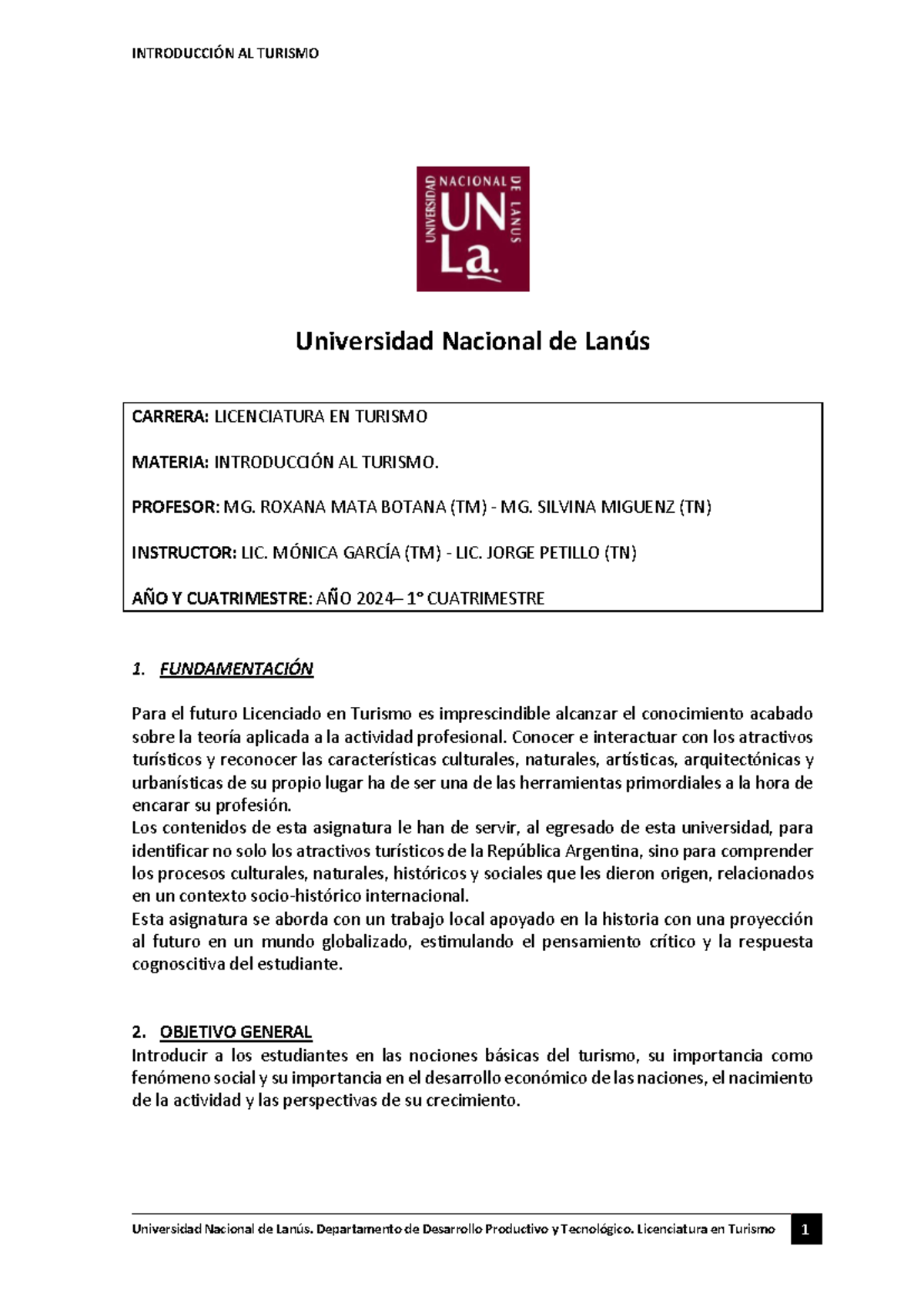 Introducción al Turismo - MATA Botana y Miguenz - Cuatrimestre 2024 ...