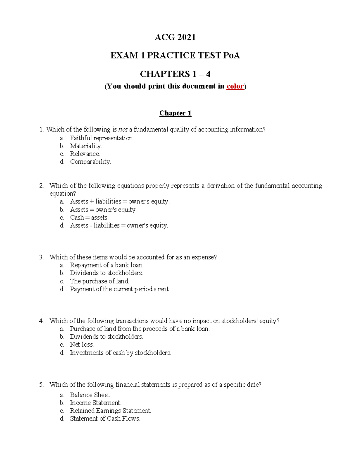 ACG 2021 EXAM 1 PRACTICE TEST PoA CHAPTERS 1-4 - Studocu