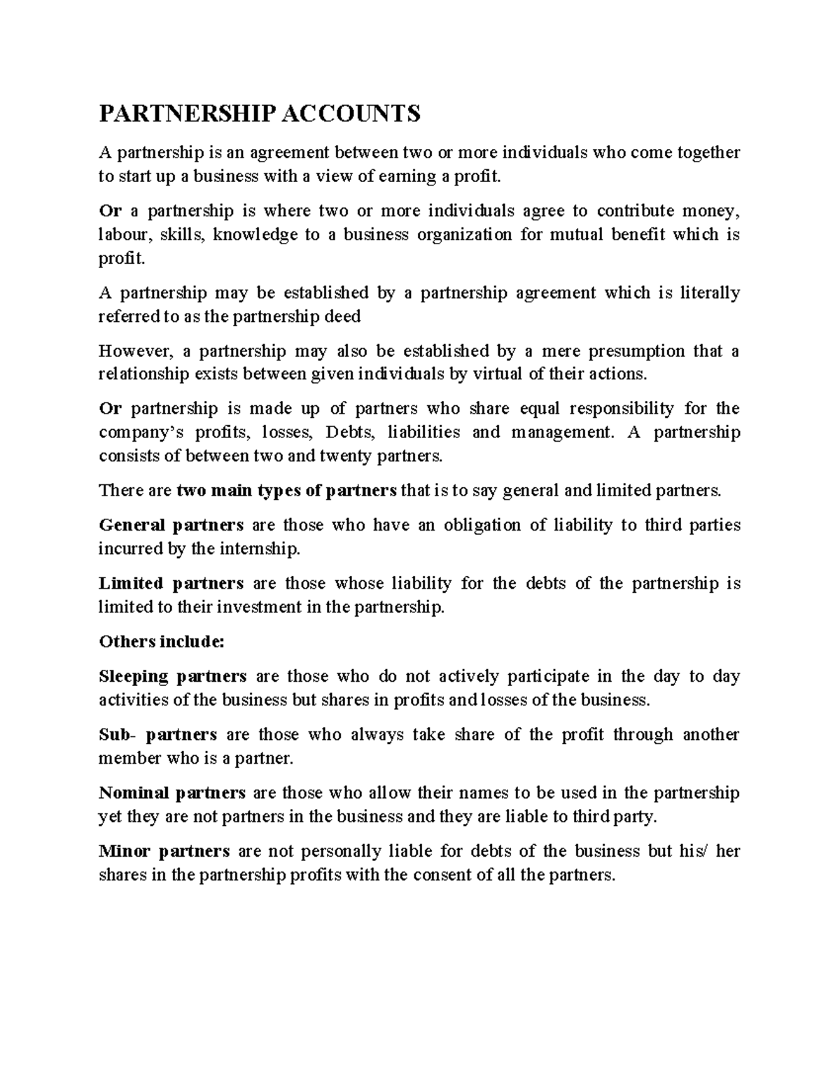 Partnership Accounts Notes (Final Exam) - Studocu