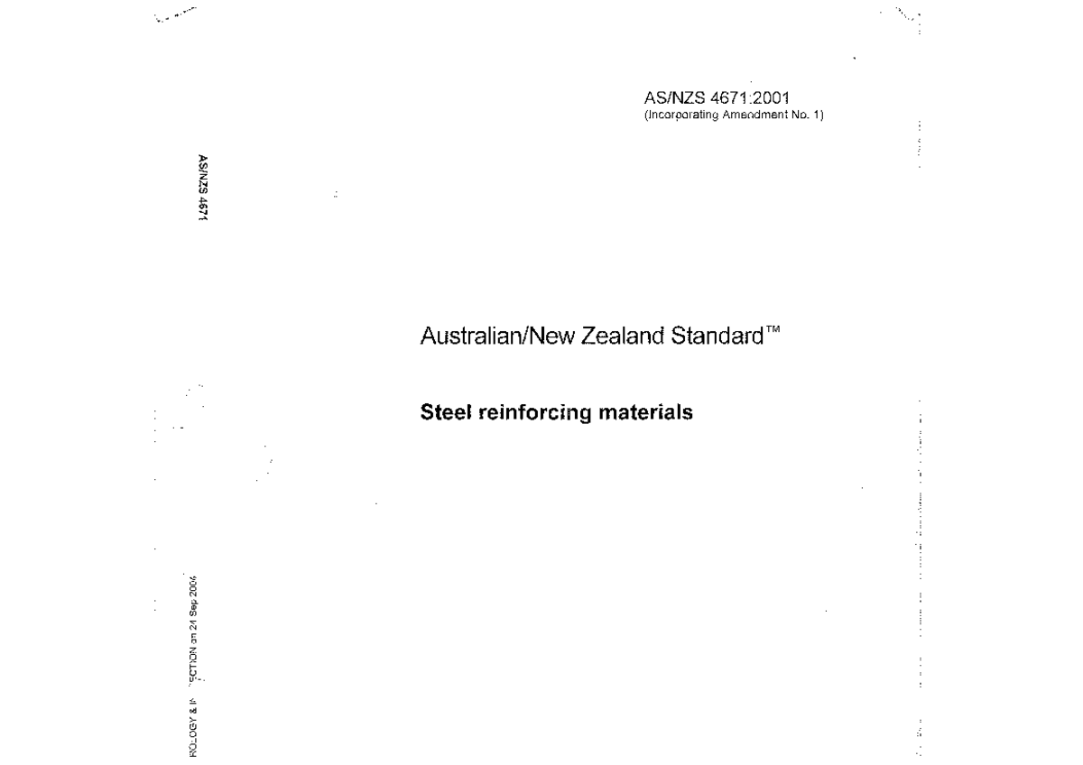 4671:2001 - Standard for Steel Reinforcing Materials in Concrete - Studocu