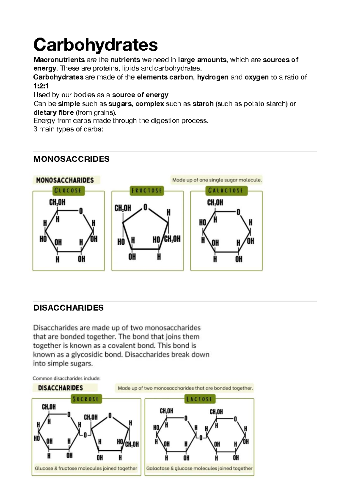 Macronutrients: Carbohydrates Notes for Study - Studocu