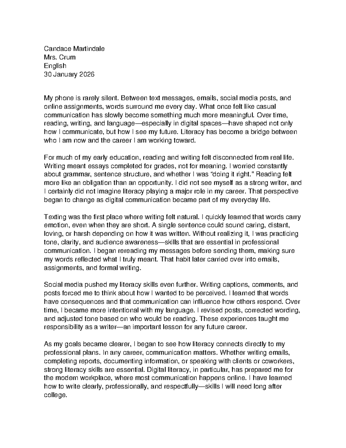 English 30 Literacy Essay: The Impact of Digital Communication - Studocu