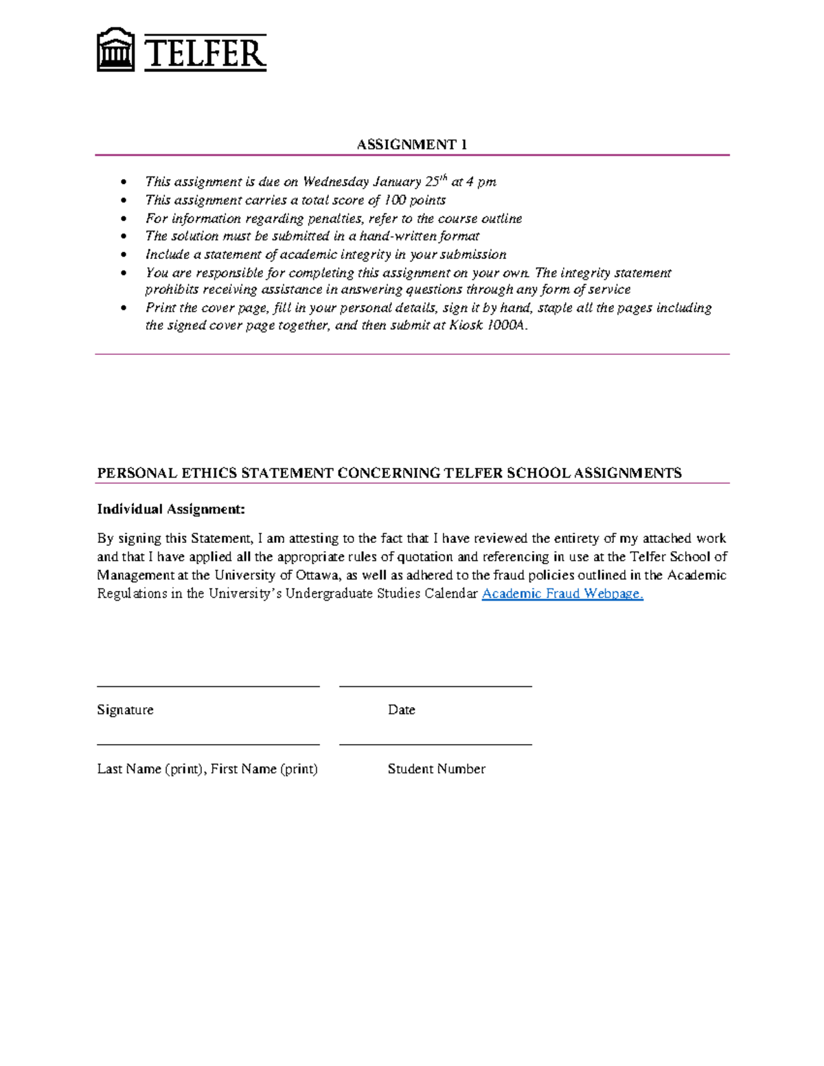 Assignment 1: Economics and Math Concepts for Telfer Management Course ...