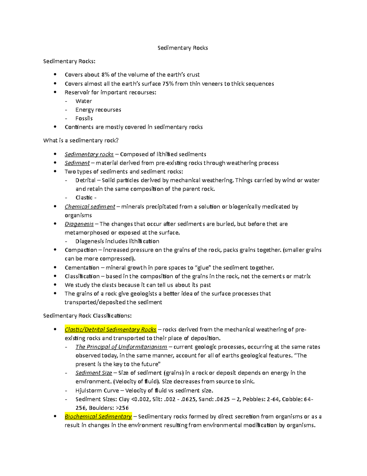 Sedimentary Rocks - Prof. Turner. Textbook and Lecture Notes ...