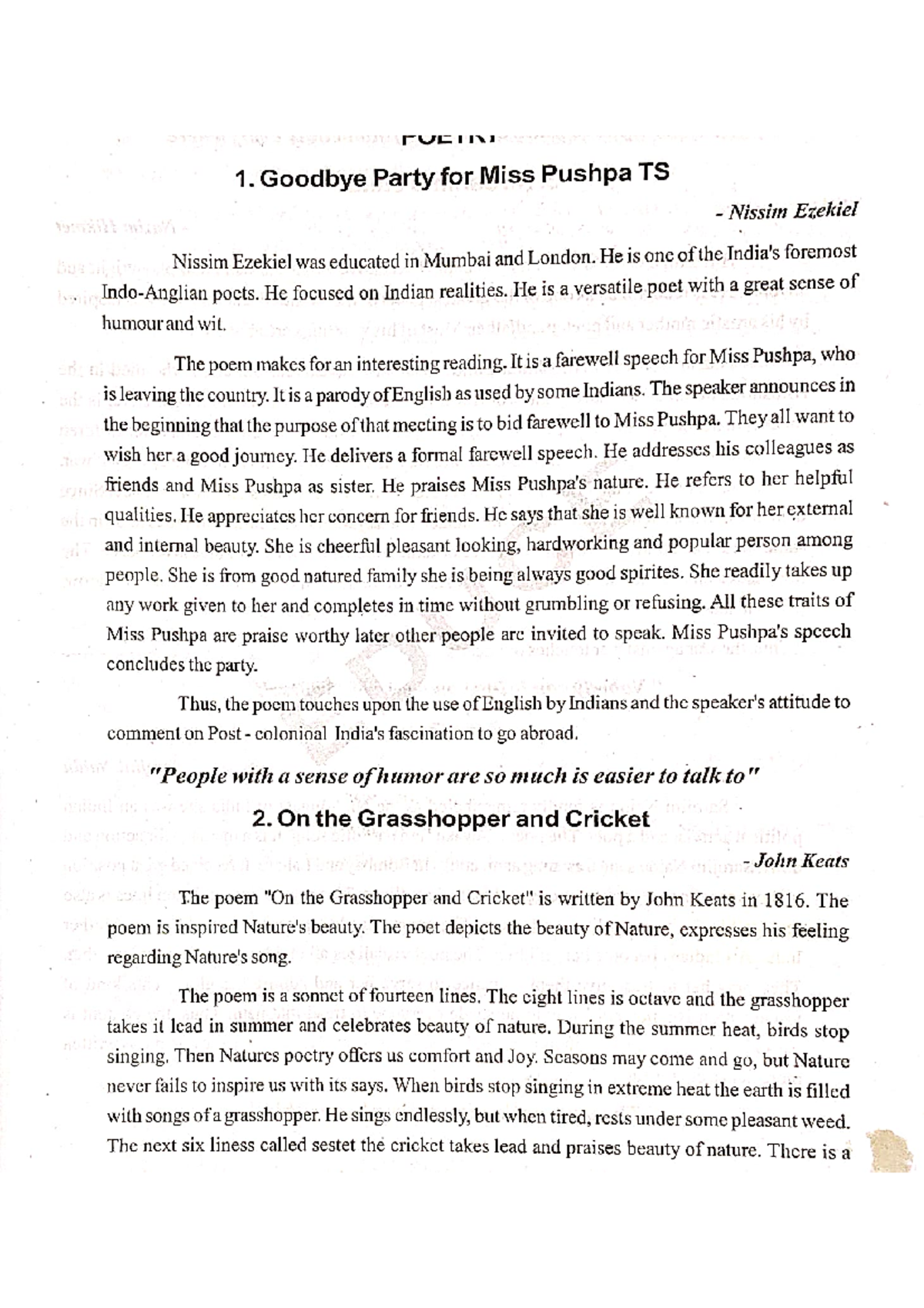 FUEIN 1. Prose, Poetry & Short Story Analysis and Insights - Studocu