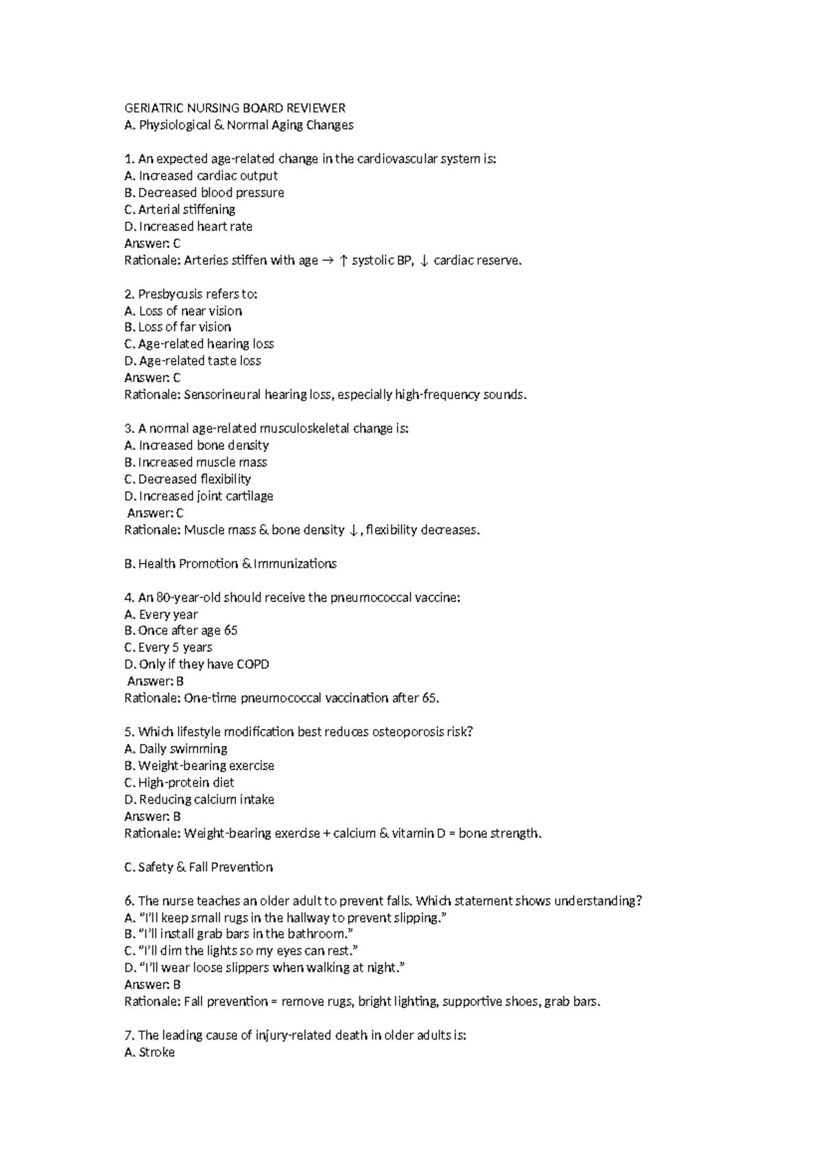 GERIATRIC NURSING 101: Comprehensive Board Reviewer Notes - Studocu