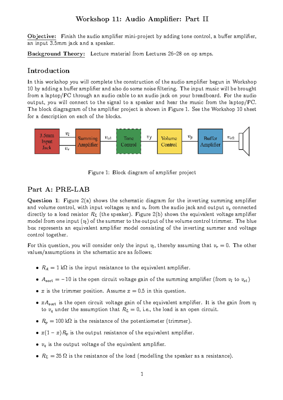 Workshop 11: Audio Amplifier Completion with Tone Control and Buffer ...