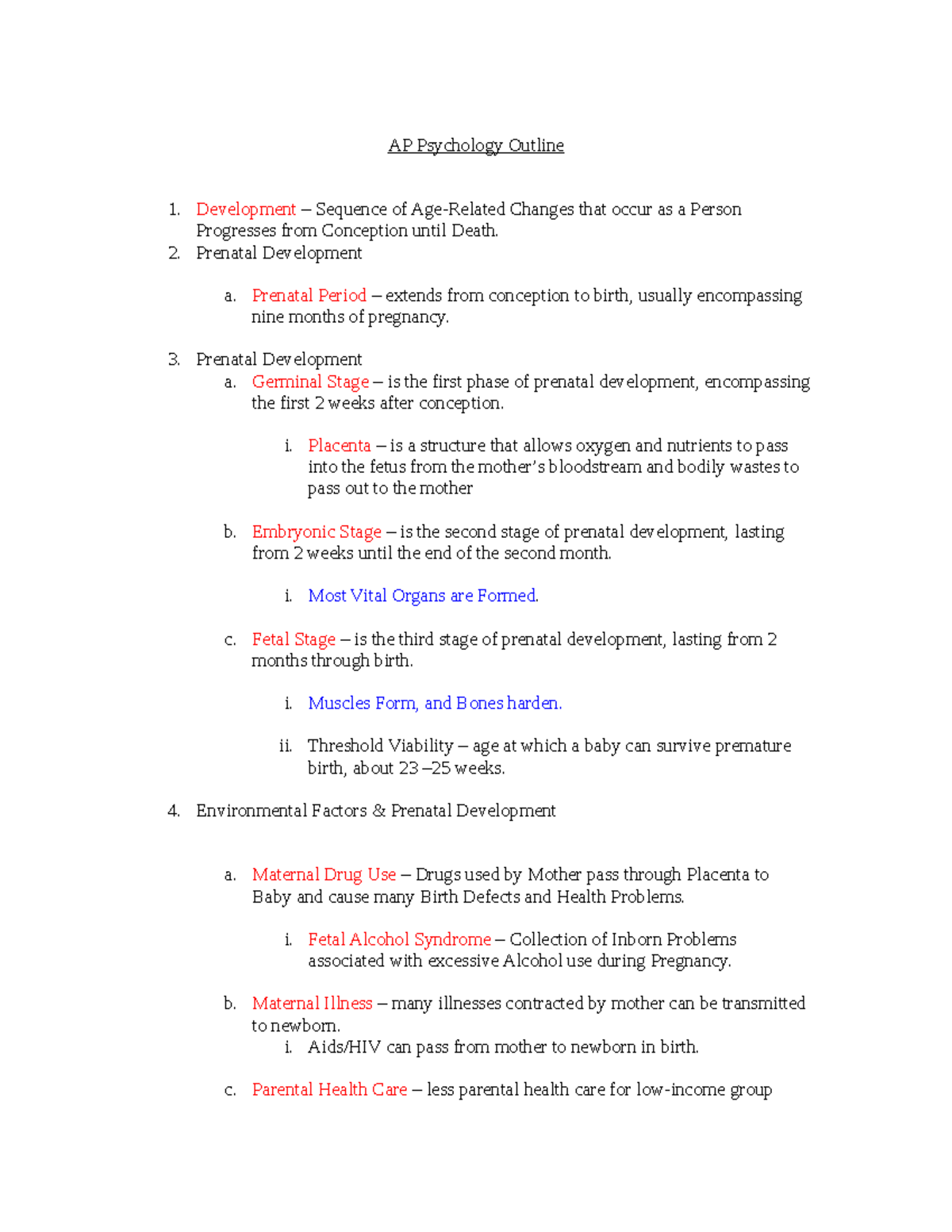 APP Ch.10 Outline Human Development - AP Psychology Outline Development ...