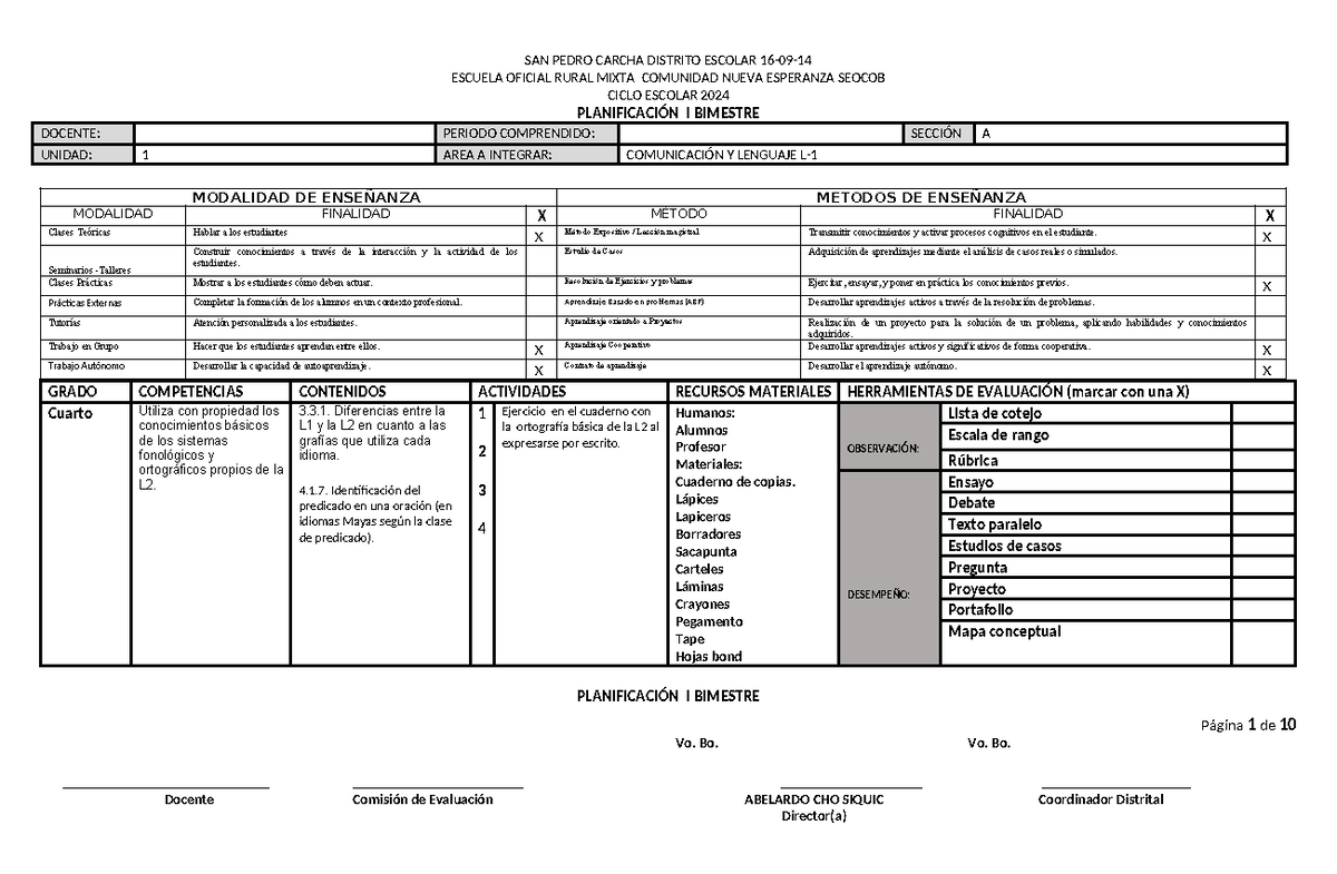 PLAN DE Cuarto 2023 - nnjhvuio - ESCUELA OFICIAL RURAL MIXTA COMUNIDAD ...