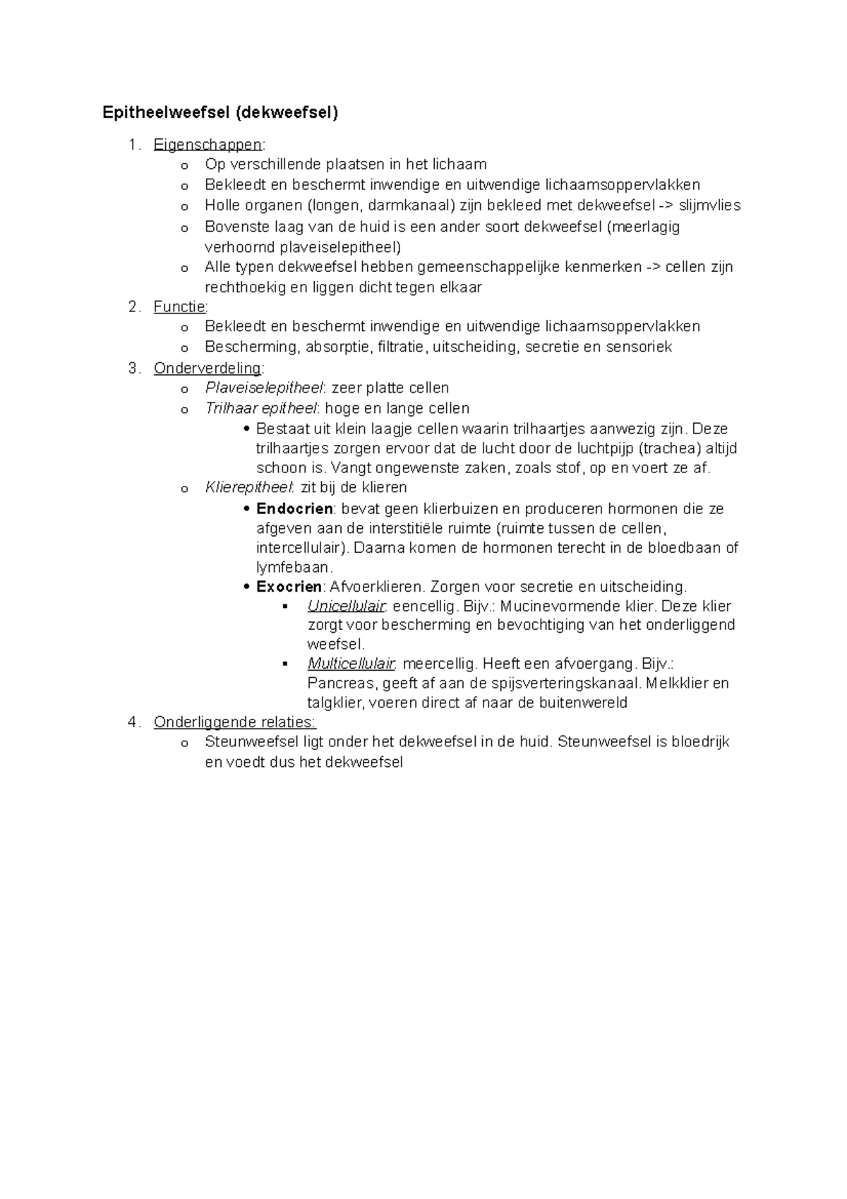 AFP Periode 1 - Samenvatting van Epitheelweefsel en Functies - Studeersnel