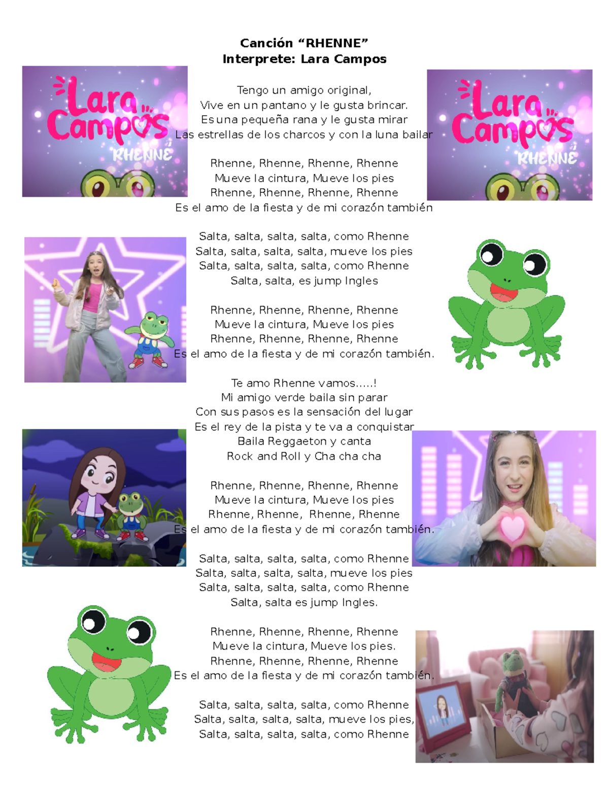 Canción Infantil "Rhenne" Interpretada por Lara - Letra Completa - Studocu