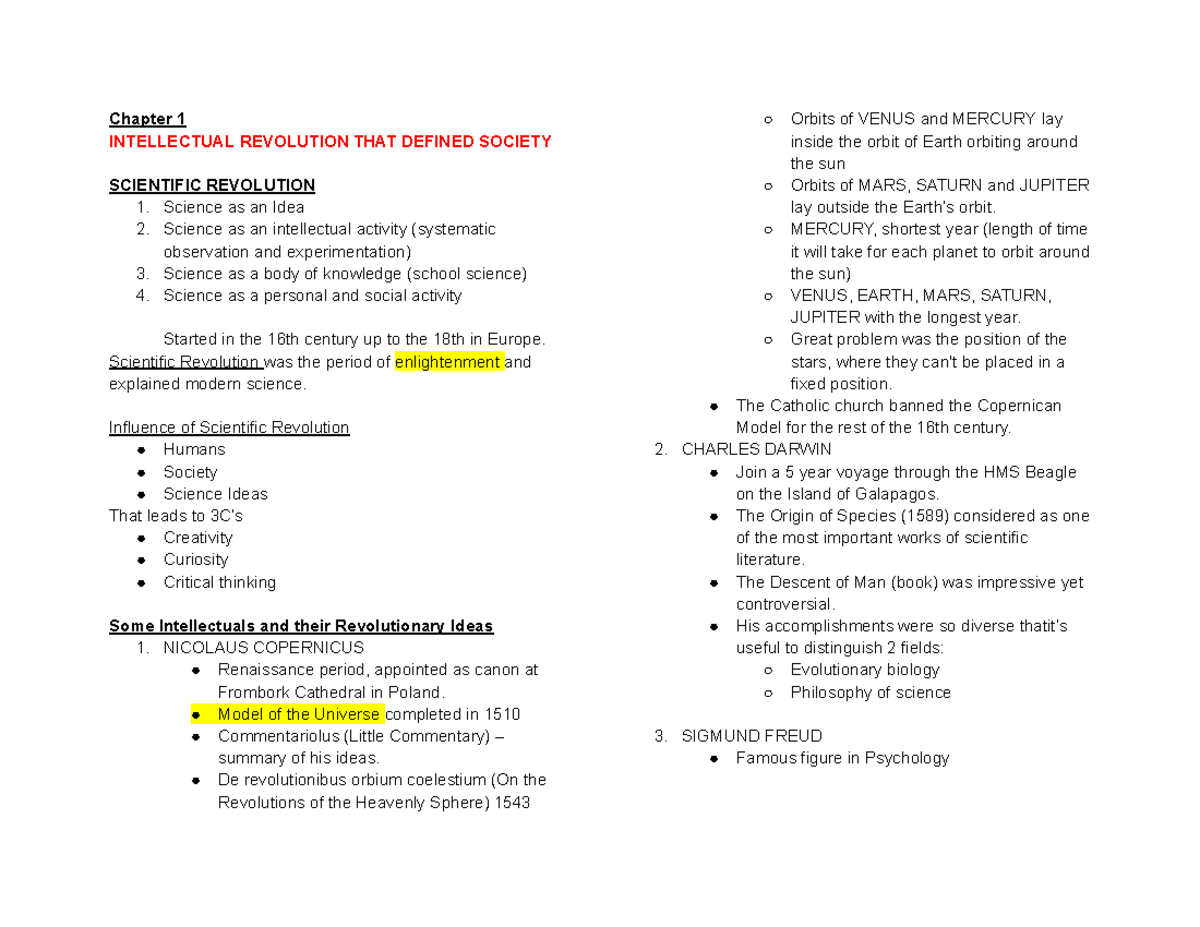 Chapter 1: The Scientific Revolution and Its Impact on Society (STS 101 ...