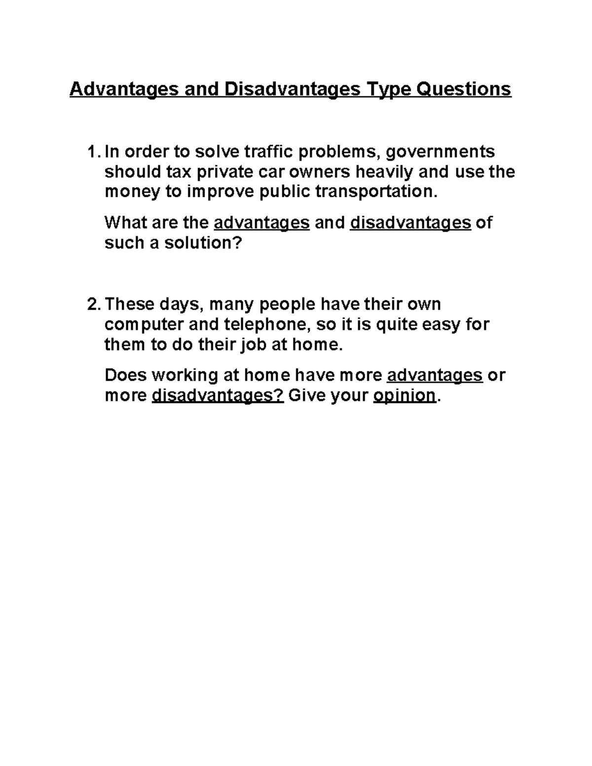 Advantages and Disadvantages Question Types' - english - Advantages and ...