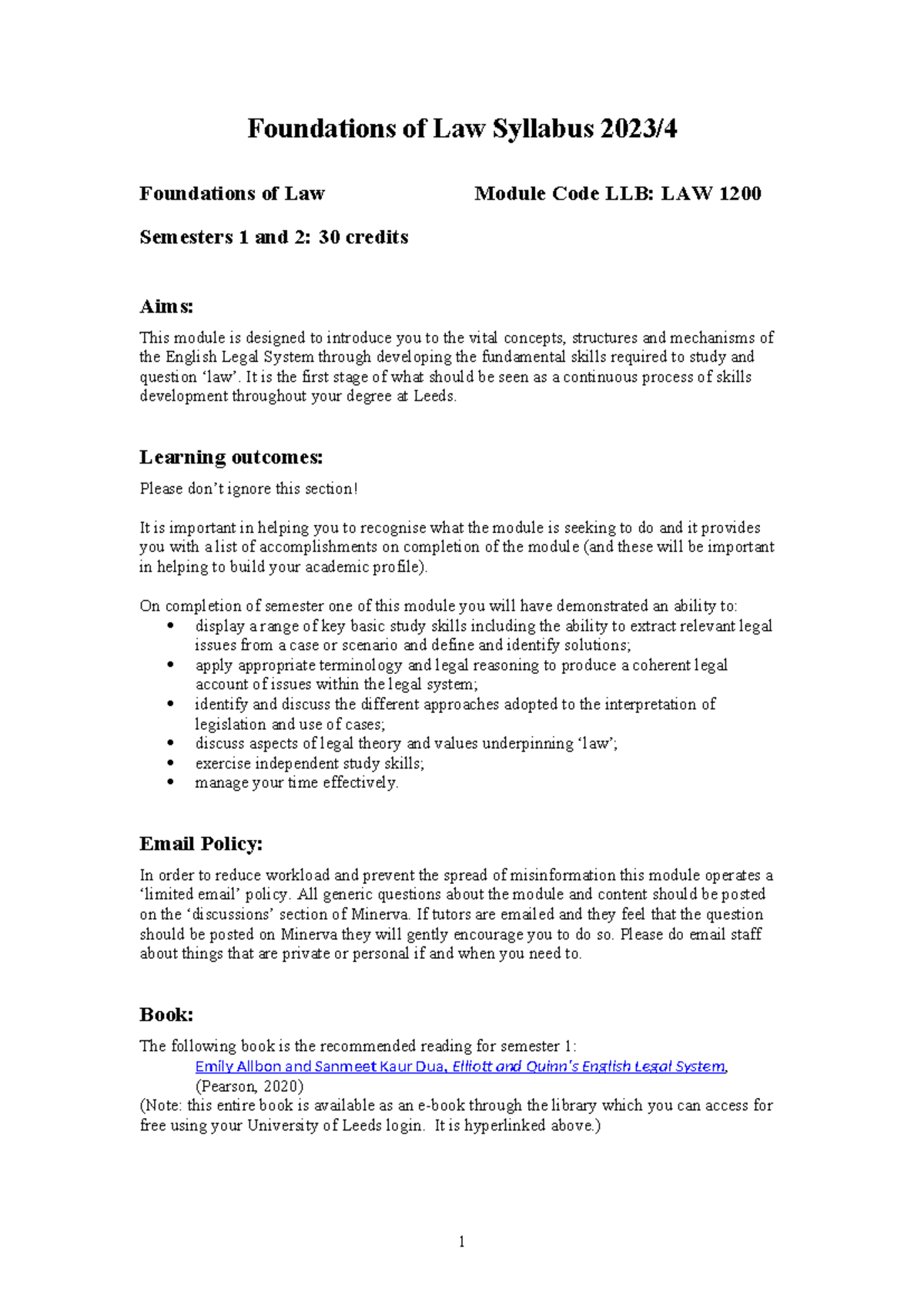 Syllabus 202324 - Foundations of Law Syllabus 2023/ Foundations of Law ...