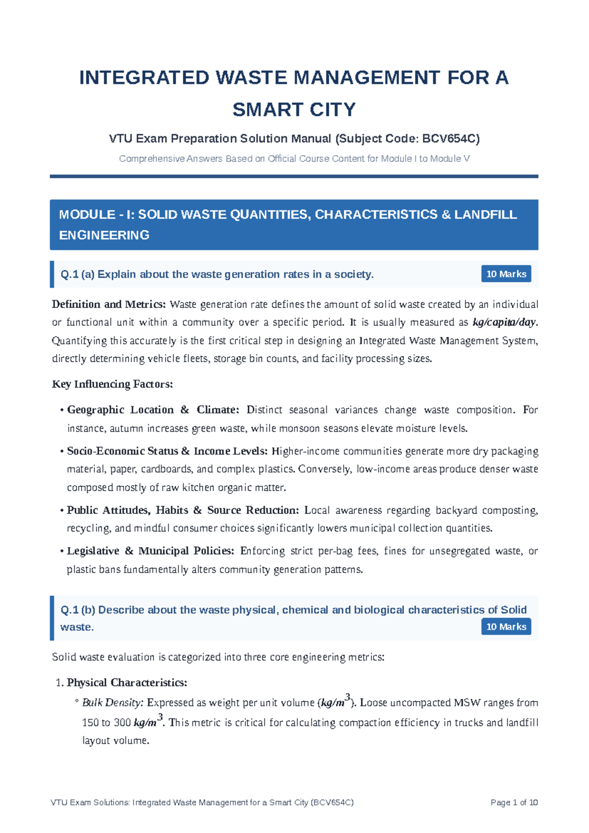 VTU BCV654C Final Exam Solutions: Integrated Waste Management for Smart ...