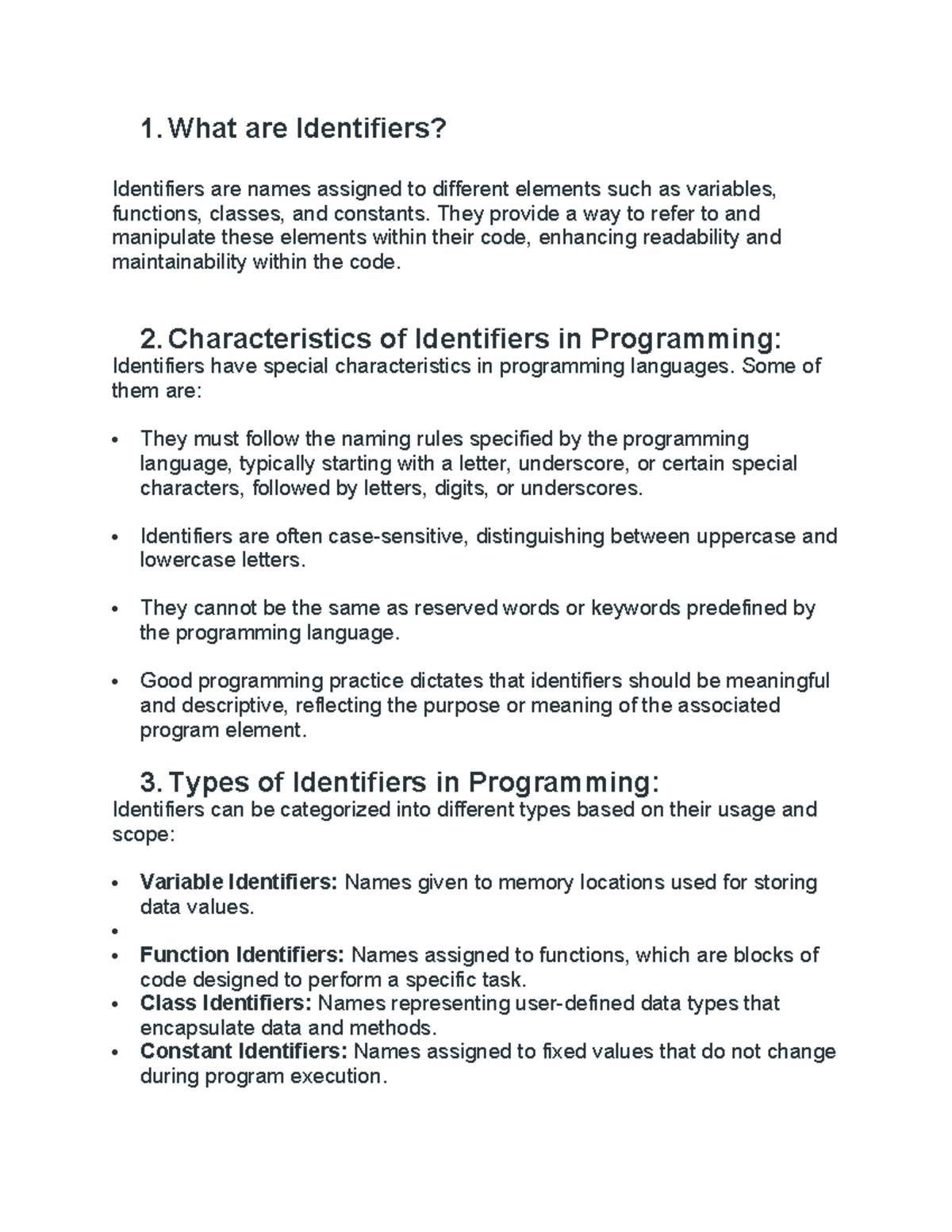 CS101: Understanding Identifiers in Programming Concepts - Studocu
