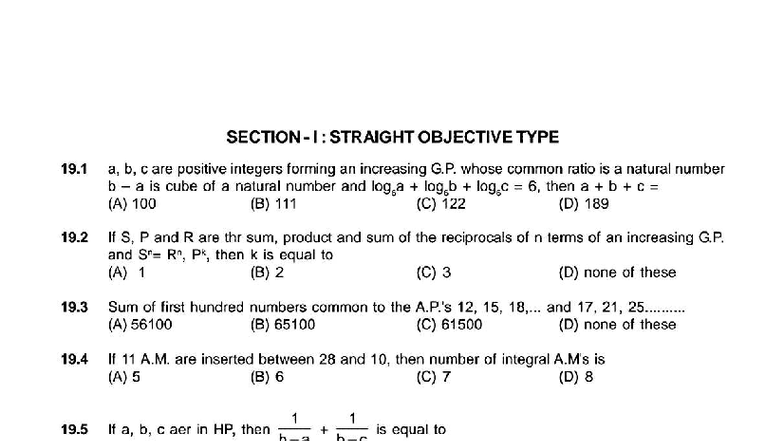 19. Sequence and Progression: Objective Type Questions and Answers ...