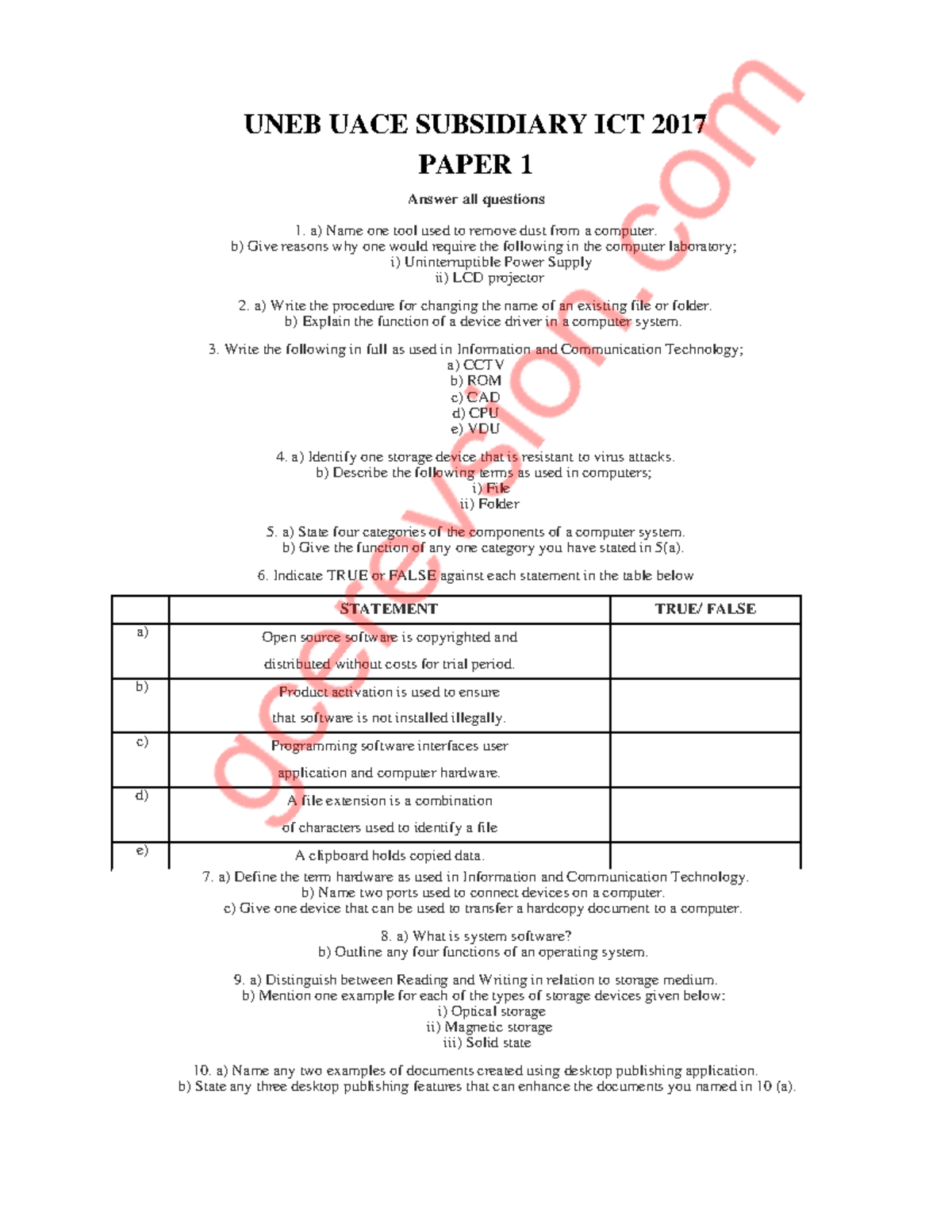 UNEB UACE Subsidiary ICT 2017 Exam Papers and Practical Guidelines - Studocu