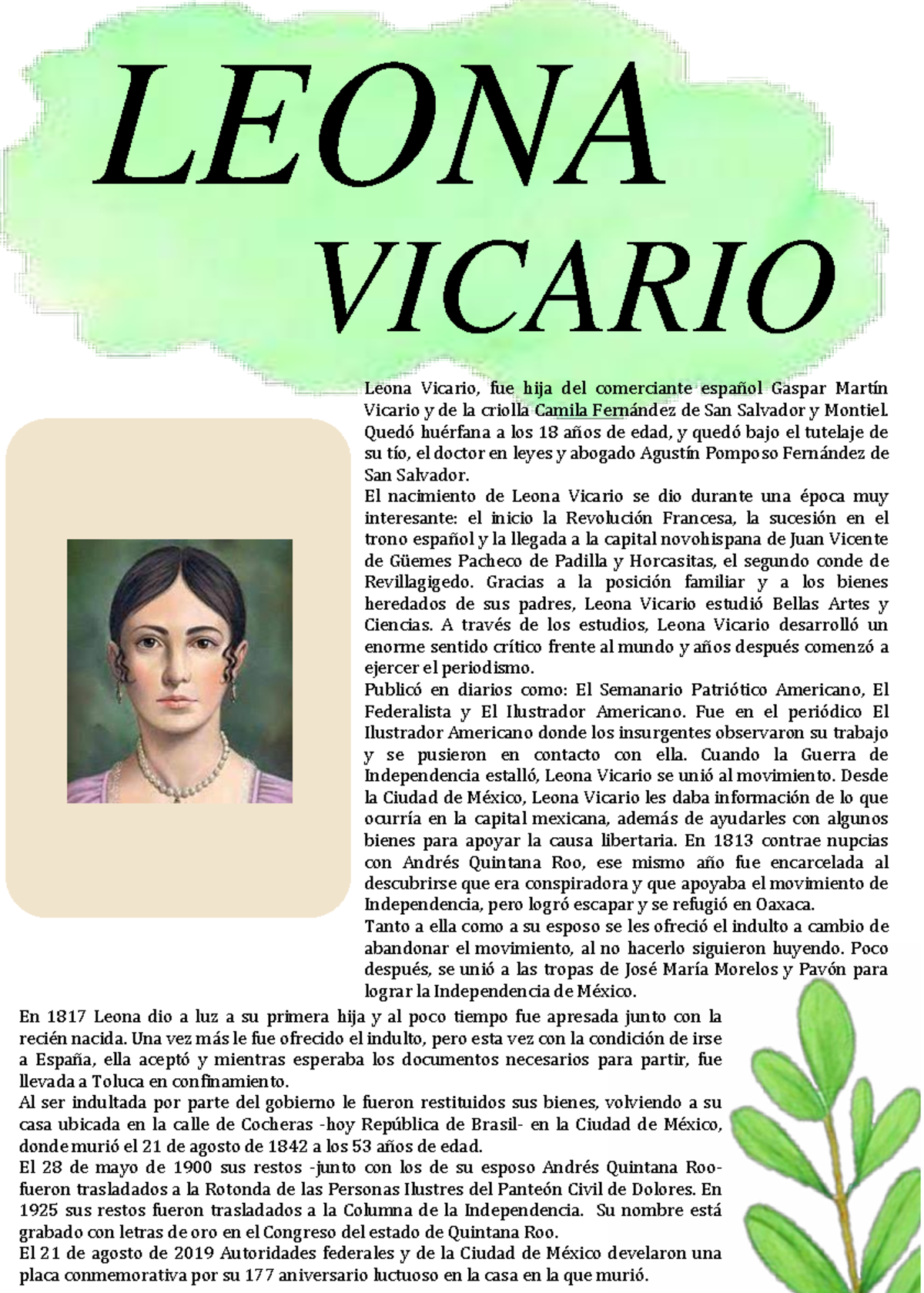Biografía de Leona Vicario: Vida y Legado en la Independencia - Studocu