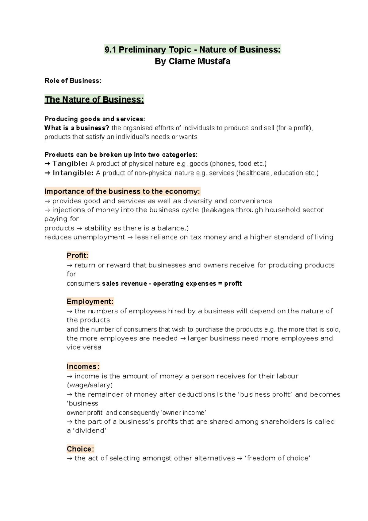 2020 P BS Notes: Nature of Business & Management Overview - Studocu