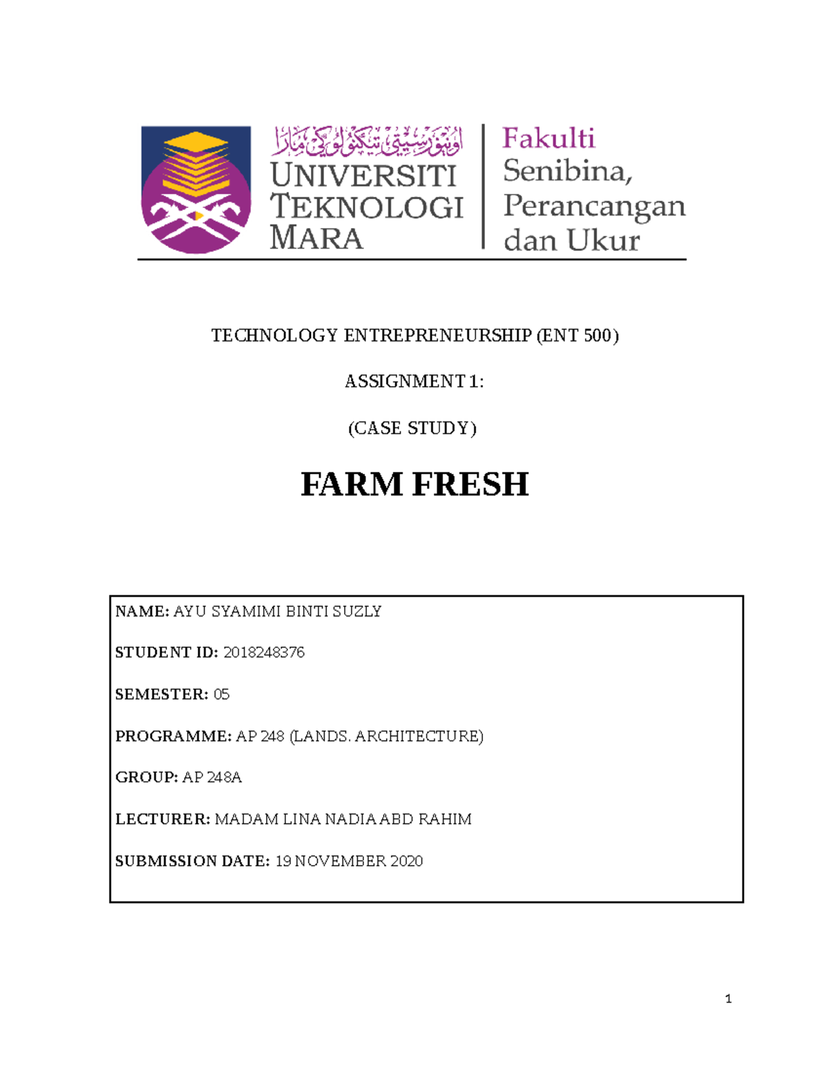 Case Study: FARM FRESH Analysis for ENT 500 Assignment 1 - Studocu