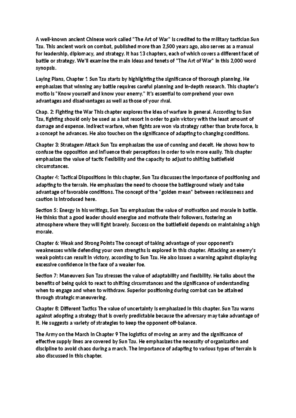 Sun Tzu's Art of War: Key Concepts & Strategies Overview - Studocu