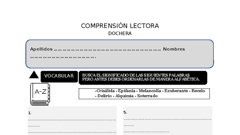 COMPRENSIÓN LECTORA: DOCHERA - VOCABULARIO Y ACTIVIDADES - Studocu